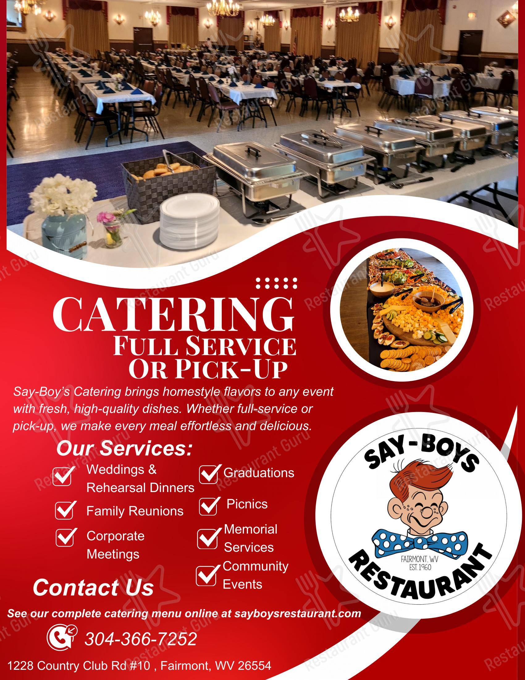 Menu at Say-Boy Restaurant, Fairmont