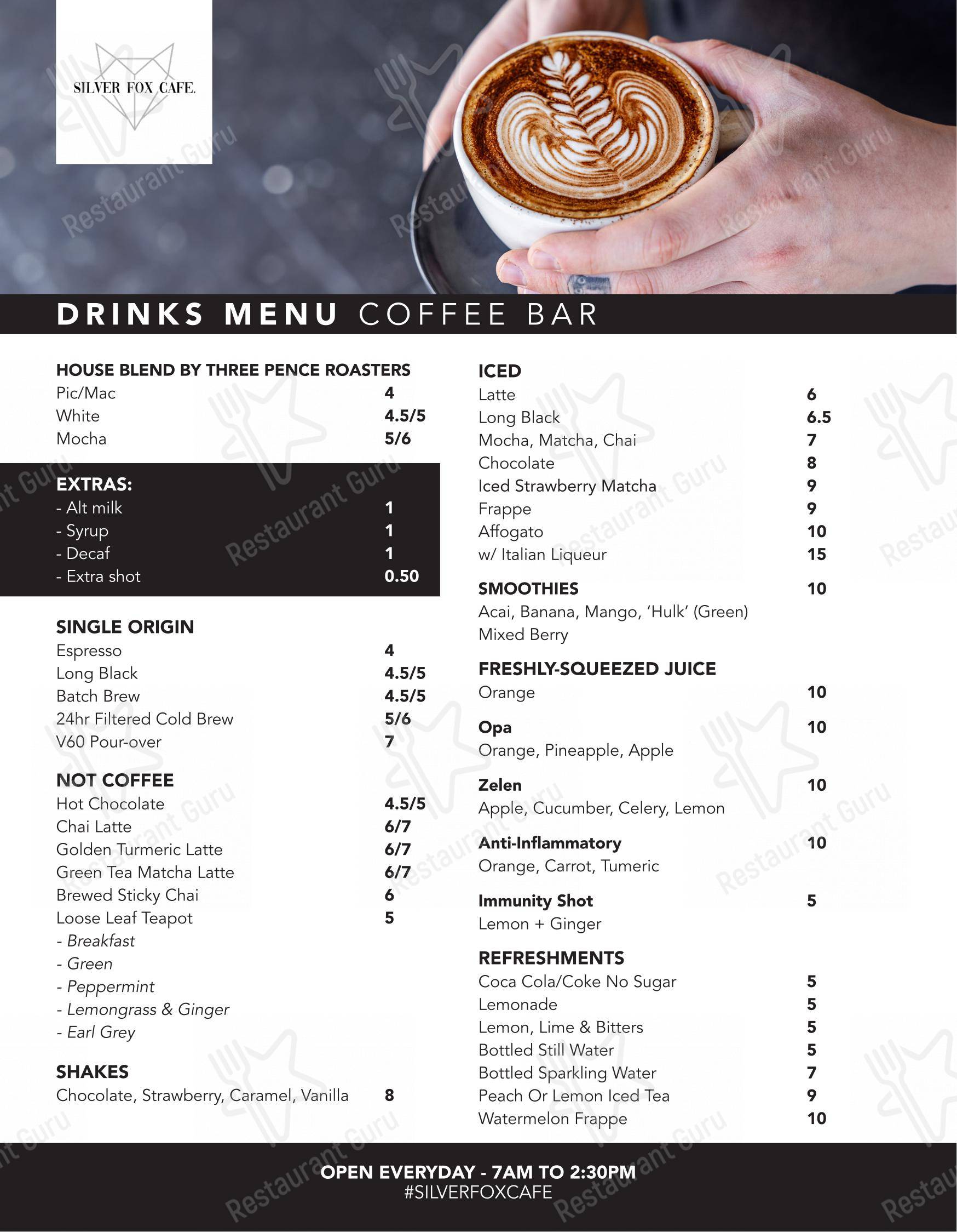 Menu at Silver Fox Cafe, Mortdale