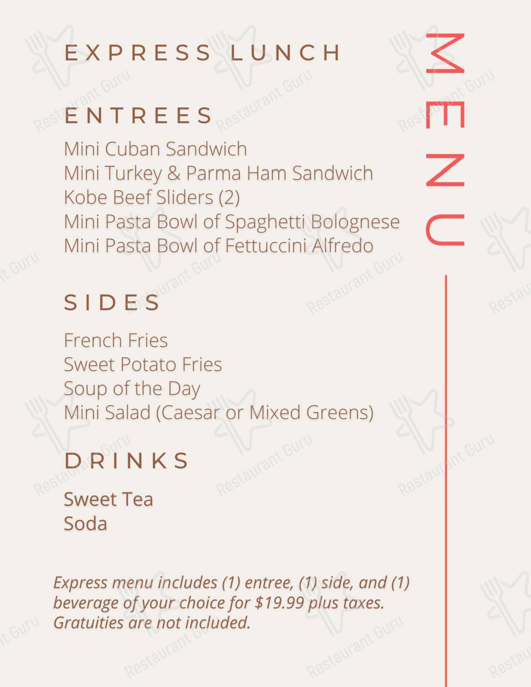 Menu at Tavolo at Pullman Miami Airport Hotel restaurant, Miami