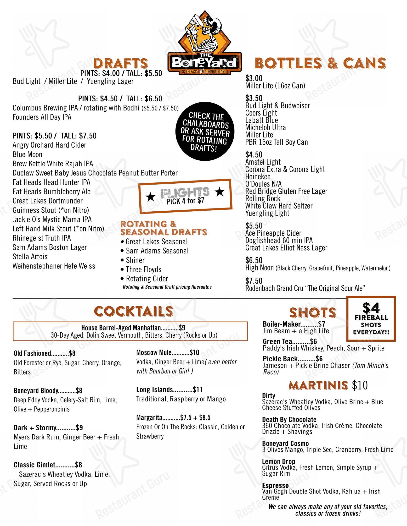Menu at The Boneyard pub & bar, Broadview Heights, 101 E Royalton Rd