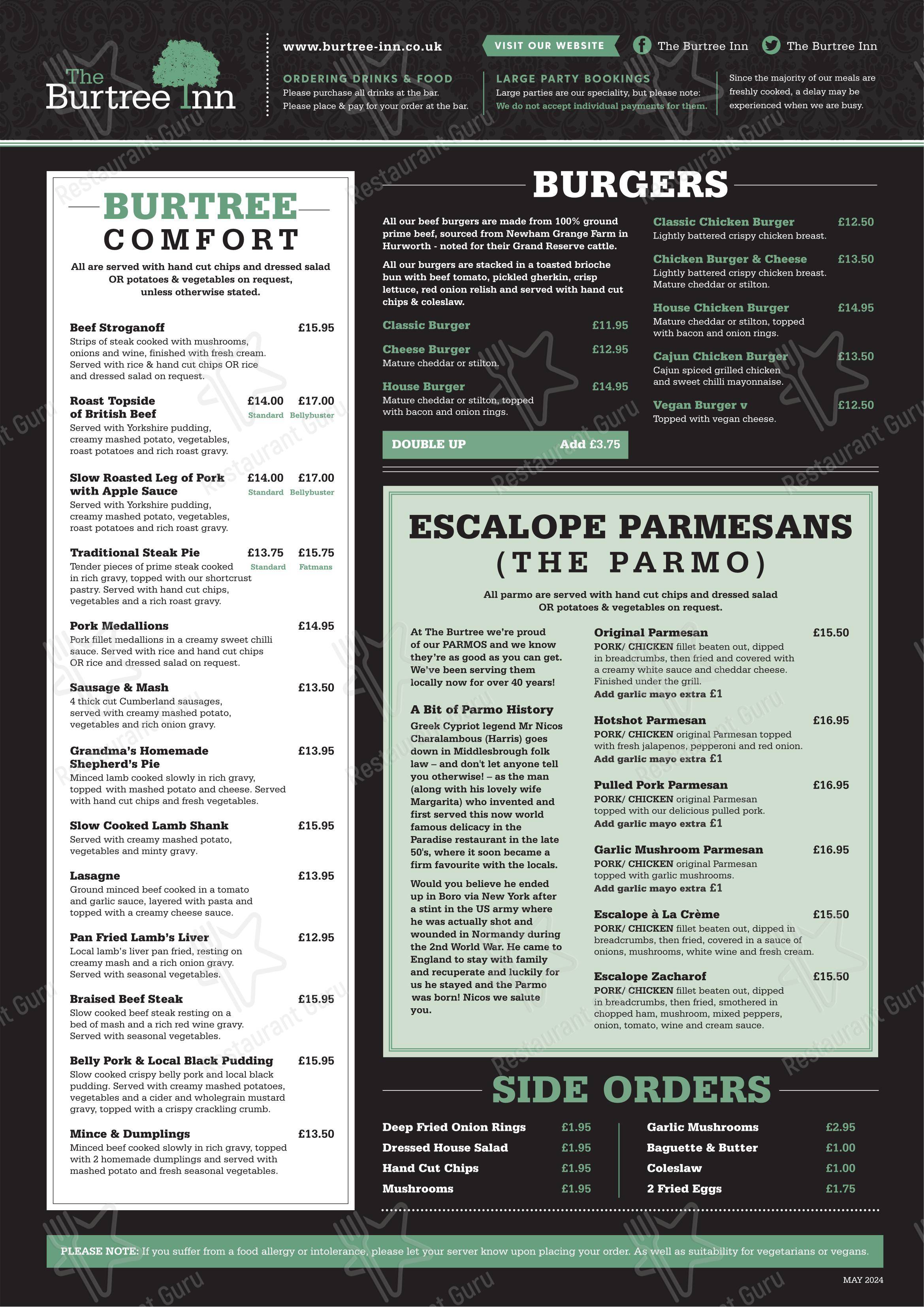 Menu at The Burtree Inn pub & bar, Darlington, Burtree Lane