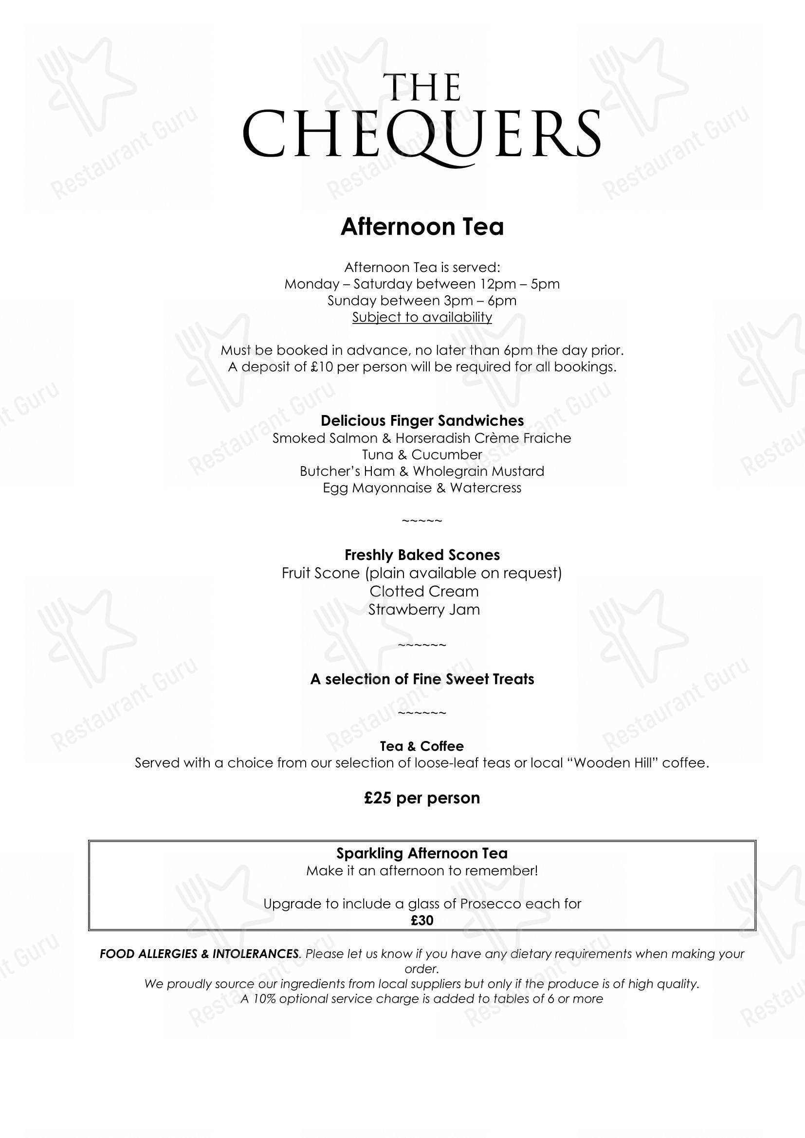 Menu at The Chequers pub & bar, Westoning, Park Rd