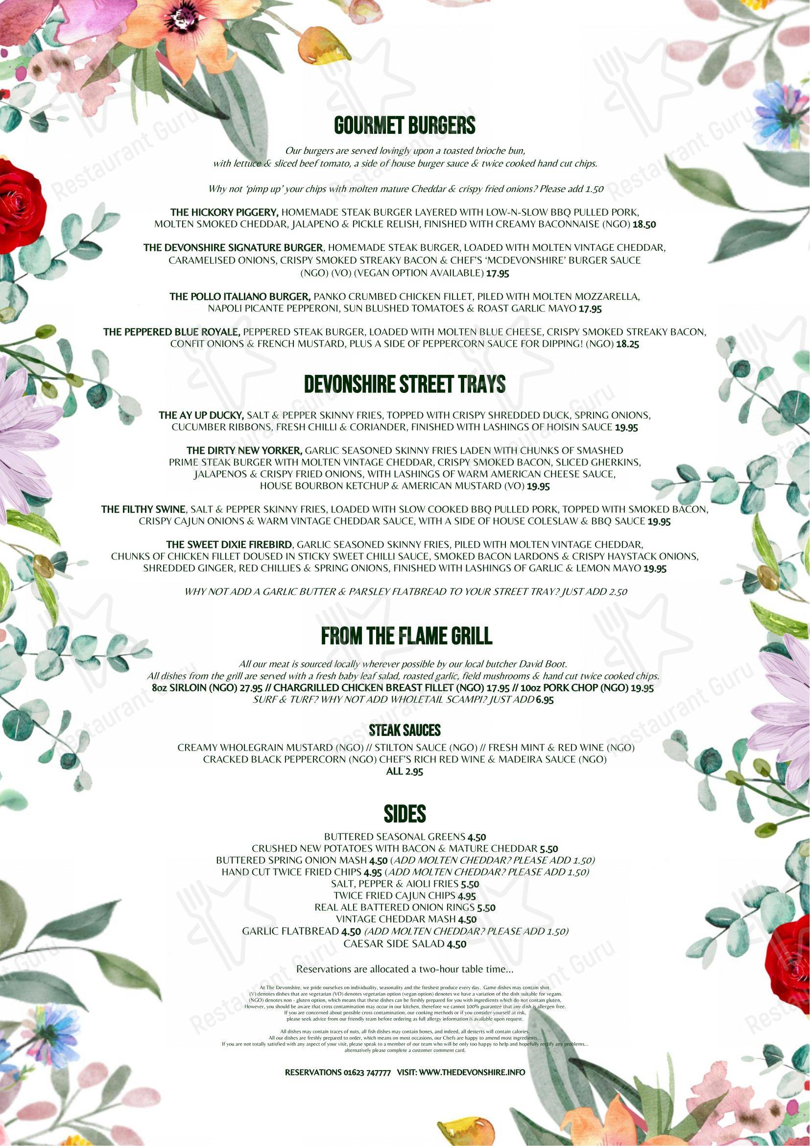 Menu at The Devonshire pub & bar, Nether Langwith, Rectory Rd