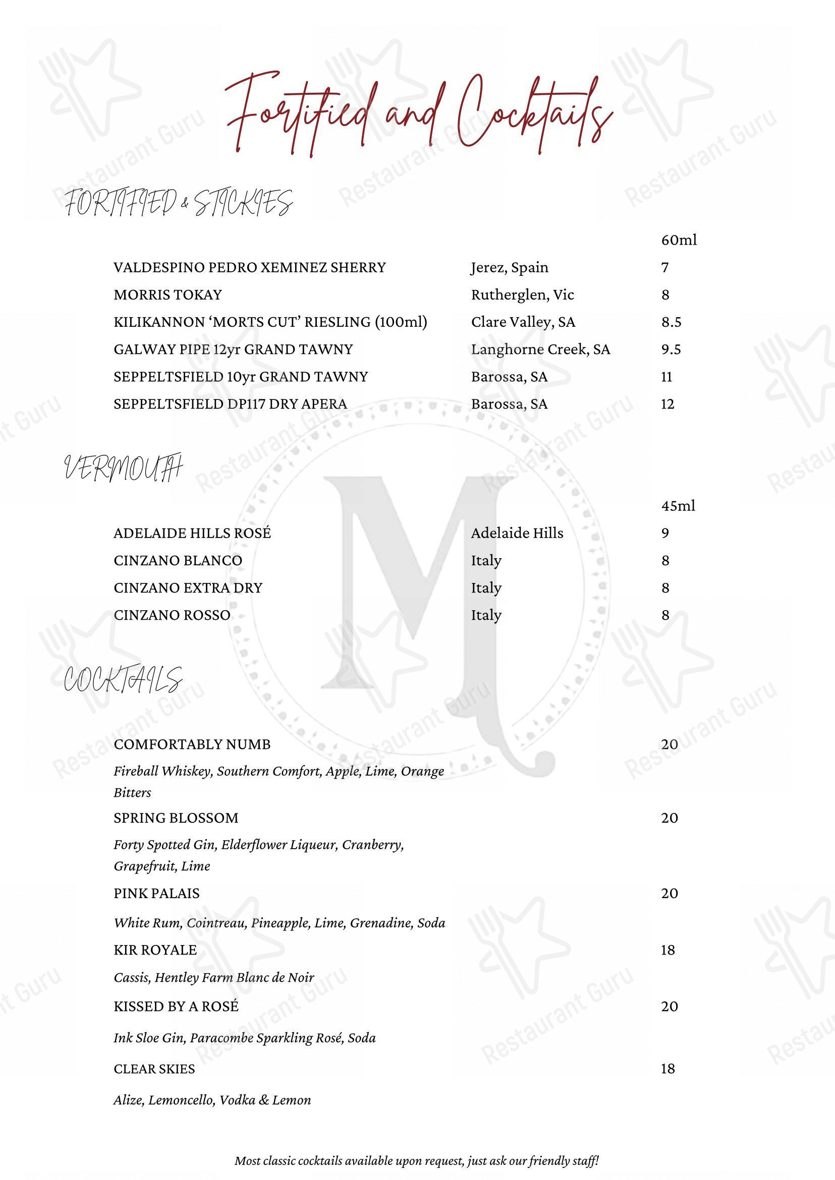 Menu at The Maylands Hotel pub & bar, Maylands, 67 Phillis St