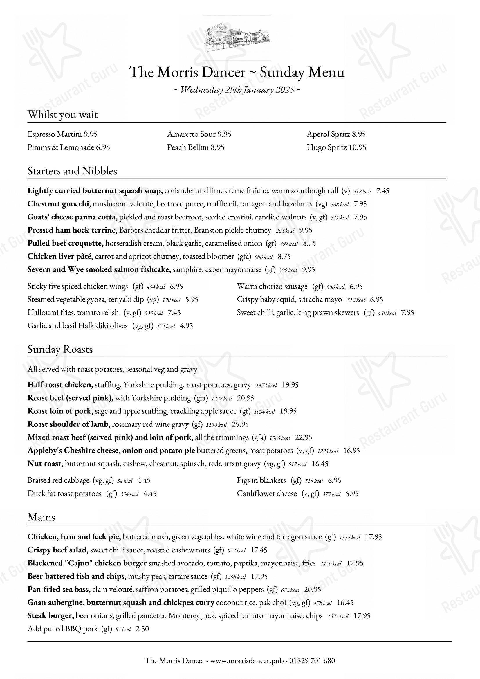 Menu at The Morris Dancer pub & bar, Kelsall