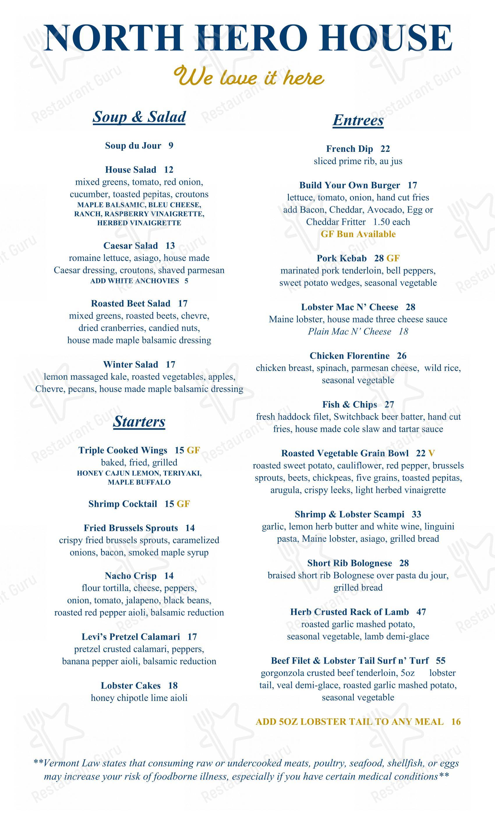 Menu at The North Hero House Inn & Restaurant, North Hero, US-2