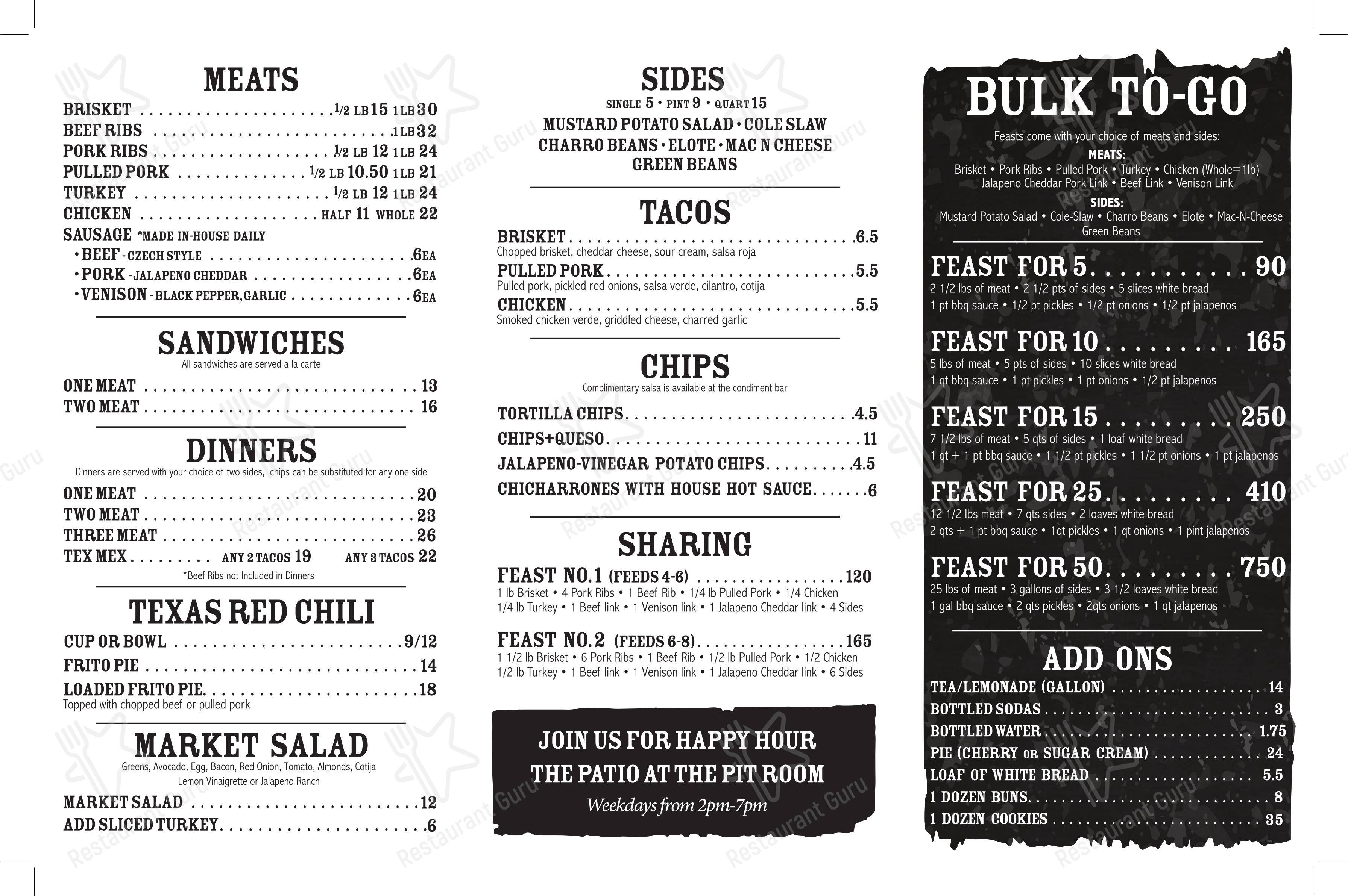 Menu at The Pit Room BBQ, Houston, Richmond Ave.