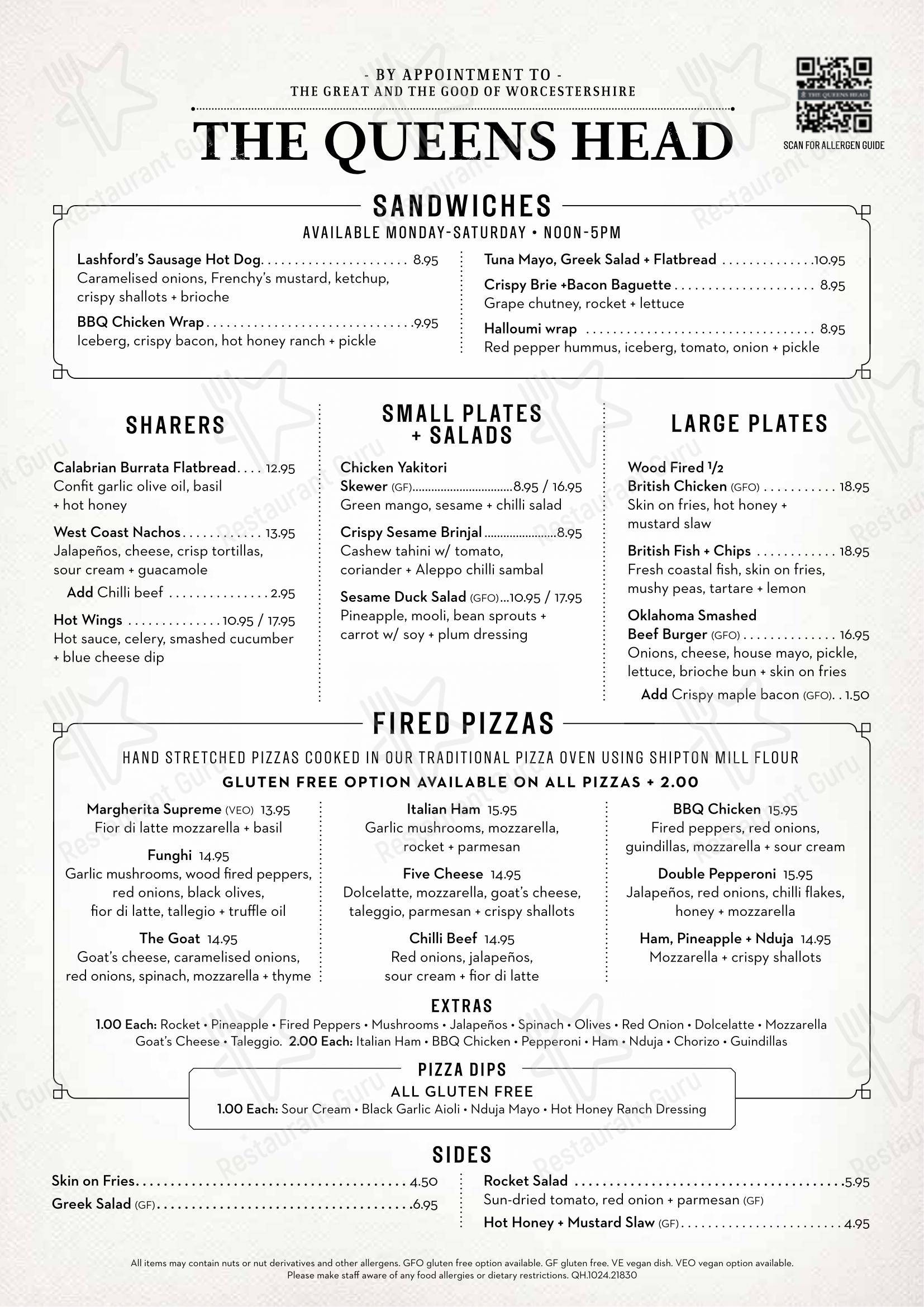 Menu at The Queens Head pub & bar, Bromsgrove, Sugarbrook Ln