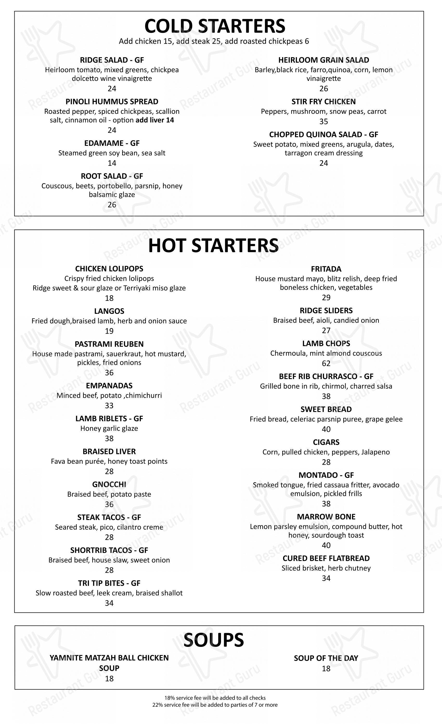 Carta de The Ridge Steakhouse, Airmont