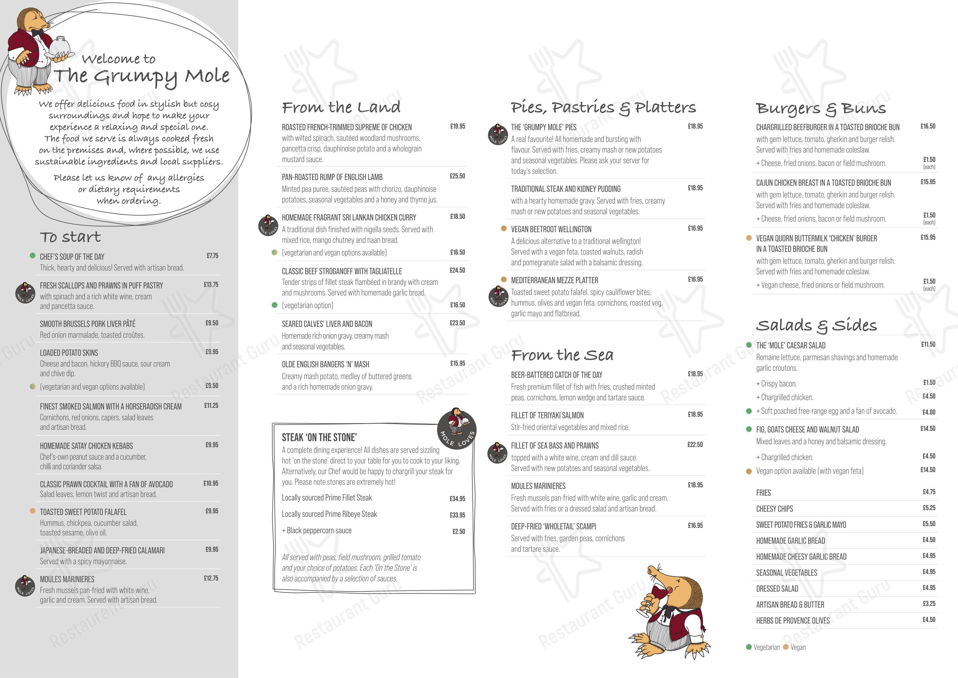 Menu at The Royal Oak The Grumpy Mole Oxted pub & bar, Oxted