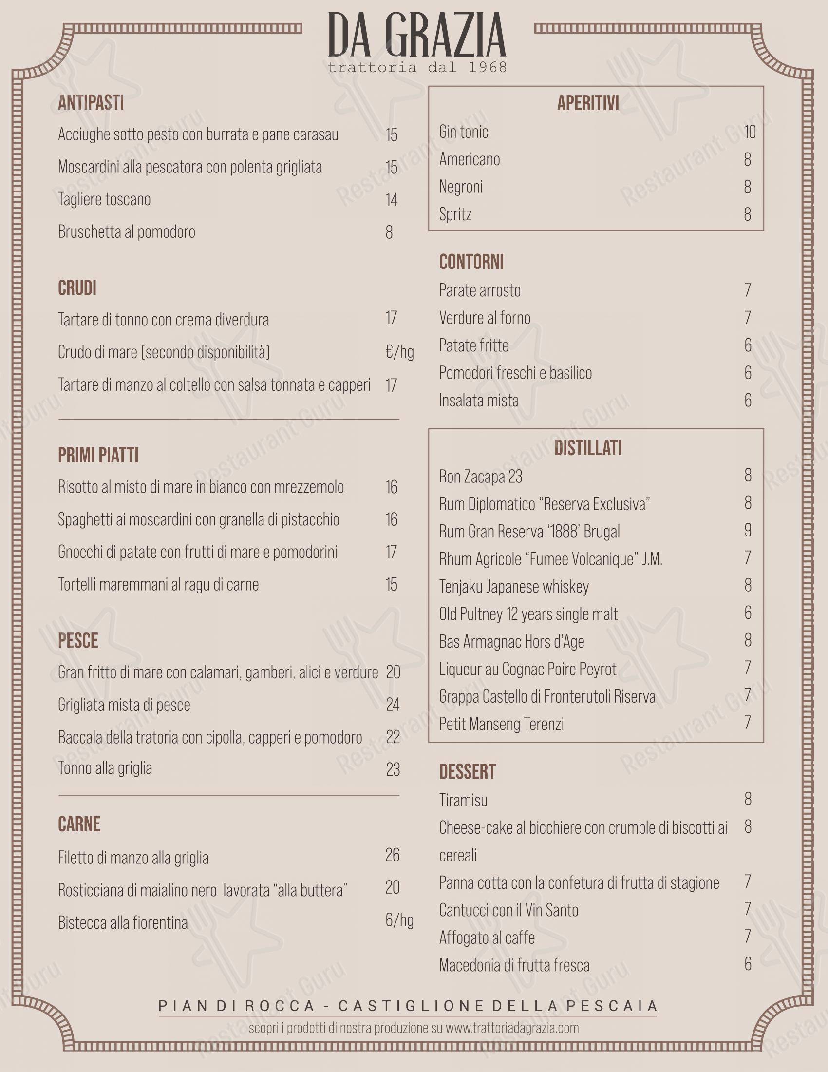 Menu da Trattoria da Grazia ristorante, Castiglione della Pescaia