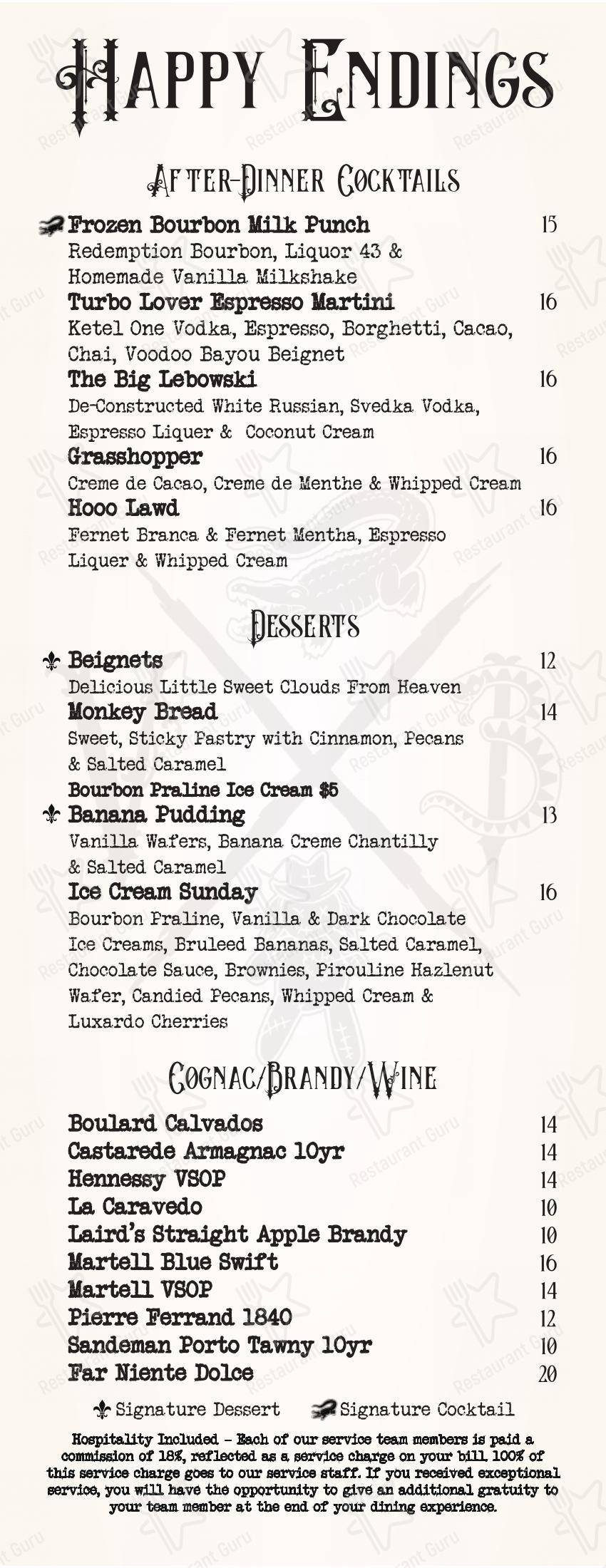 Menu at Voodoo Bayou pub & bar, Orlando