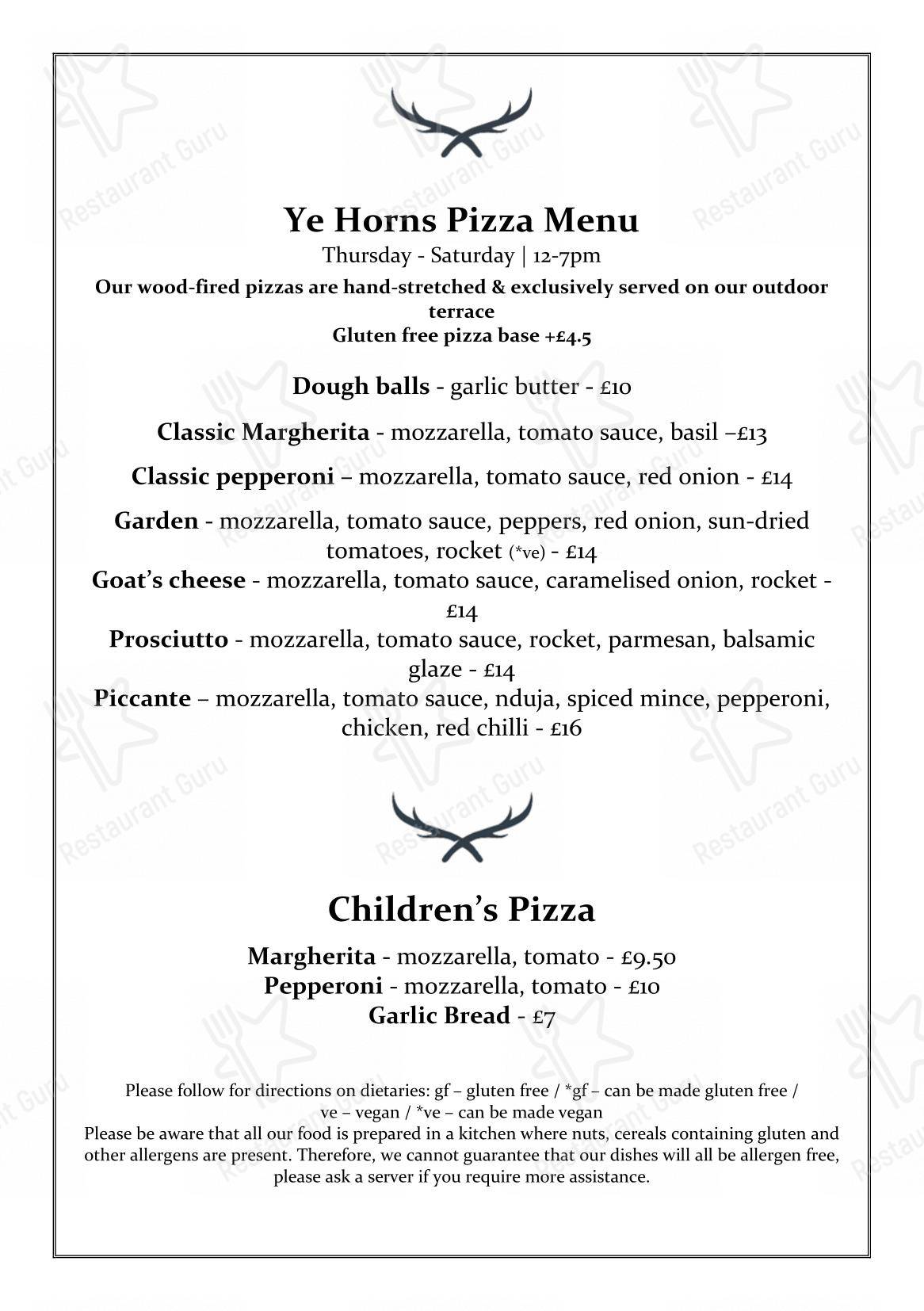 Menu at Ye Horns Inn pub & bar, Goosnargh