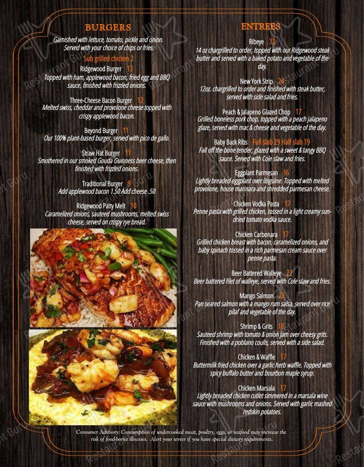 Menu at The Ridgewood Cafe, Springfield, N Plum St