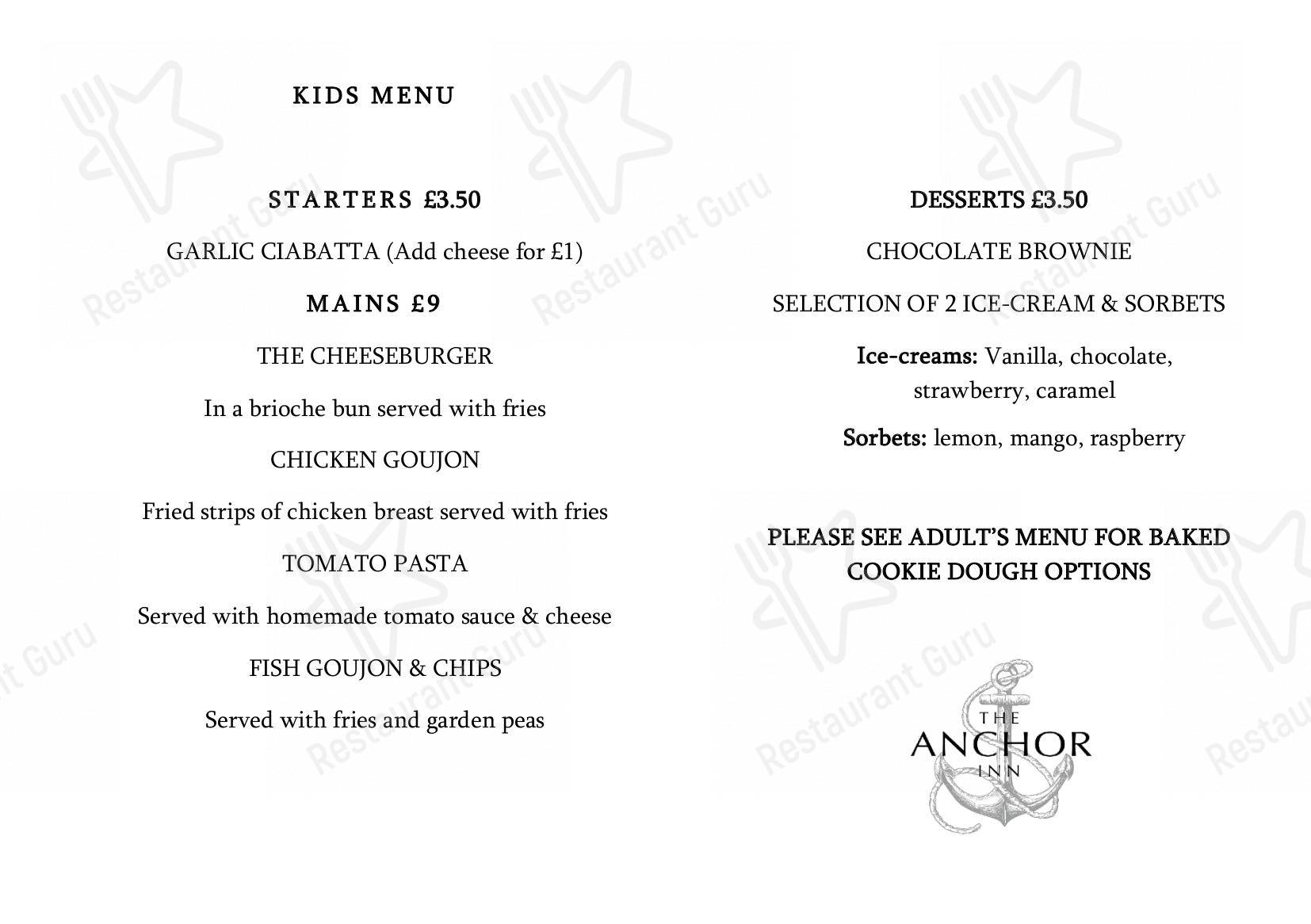 Menu at The Anchor Inn pub & bar, Colchester, 26 Court St
