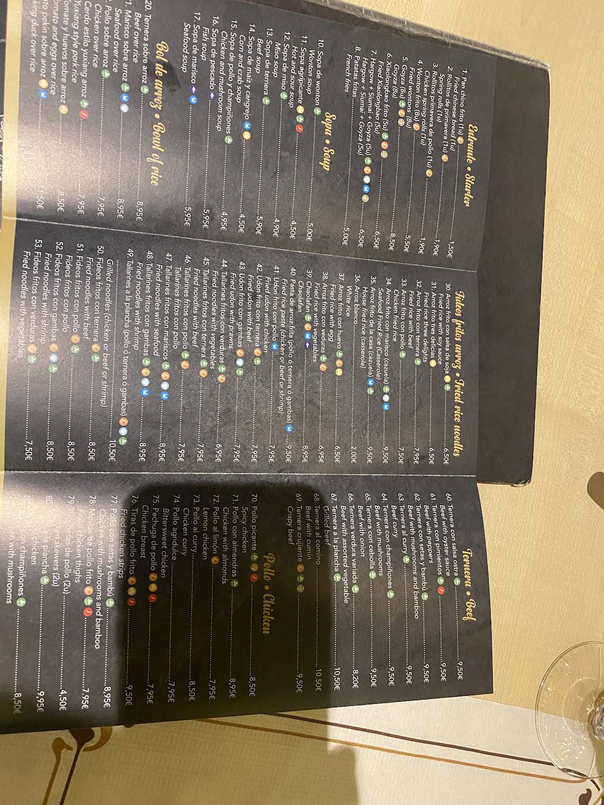 Menu at shang bar, Ibiza