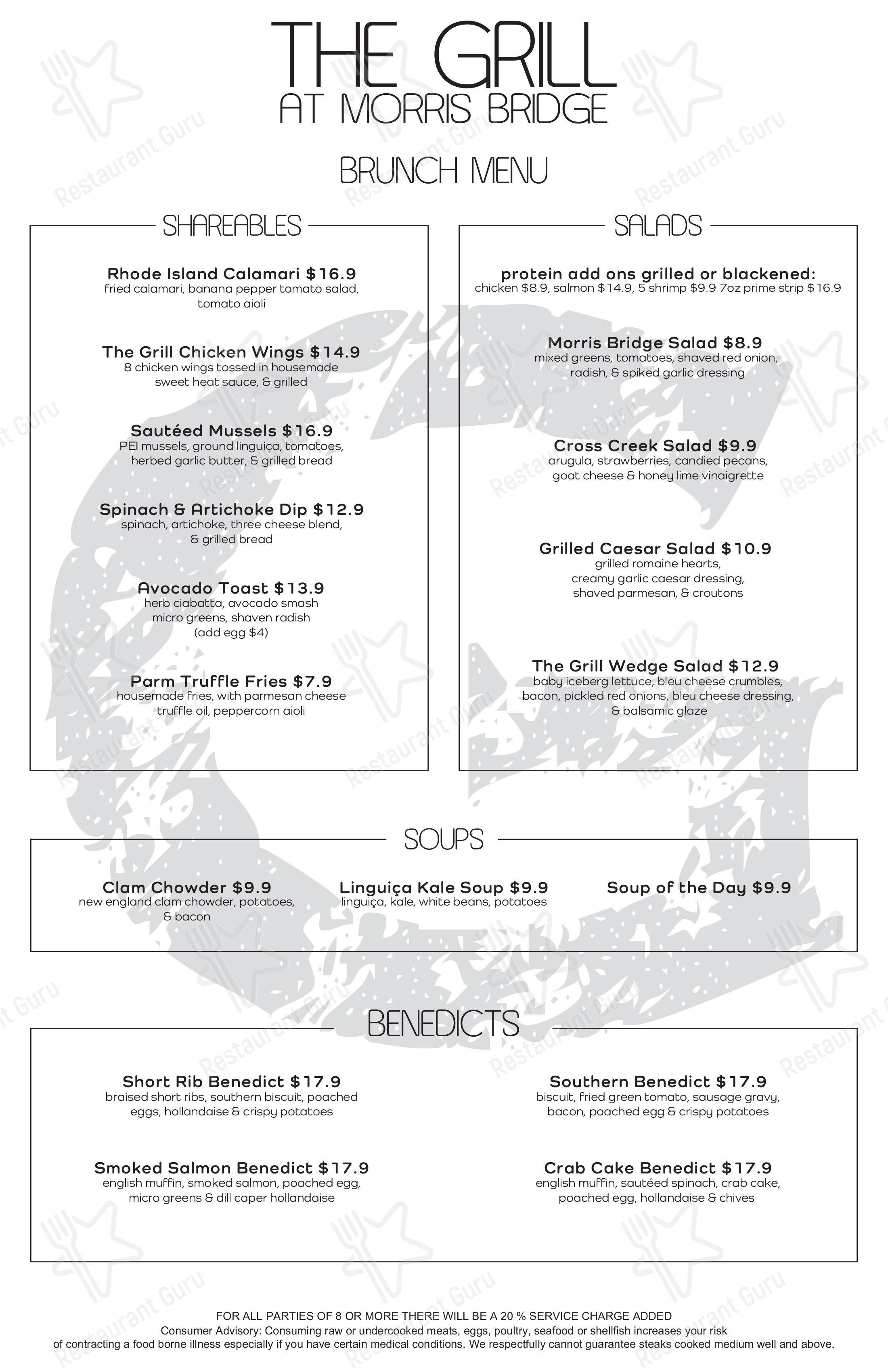 Menu at The Grill At Morris Bridge restaurant, Tampa
