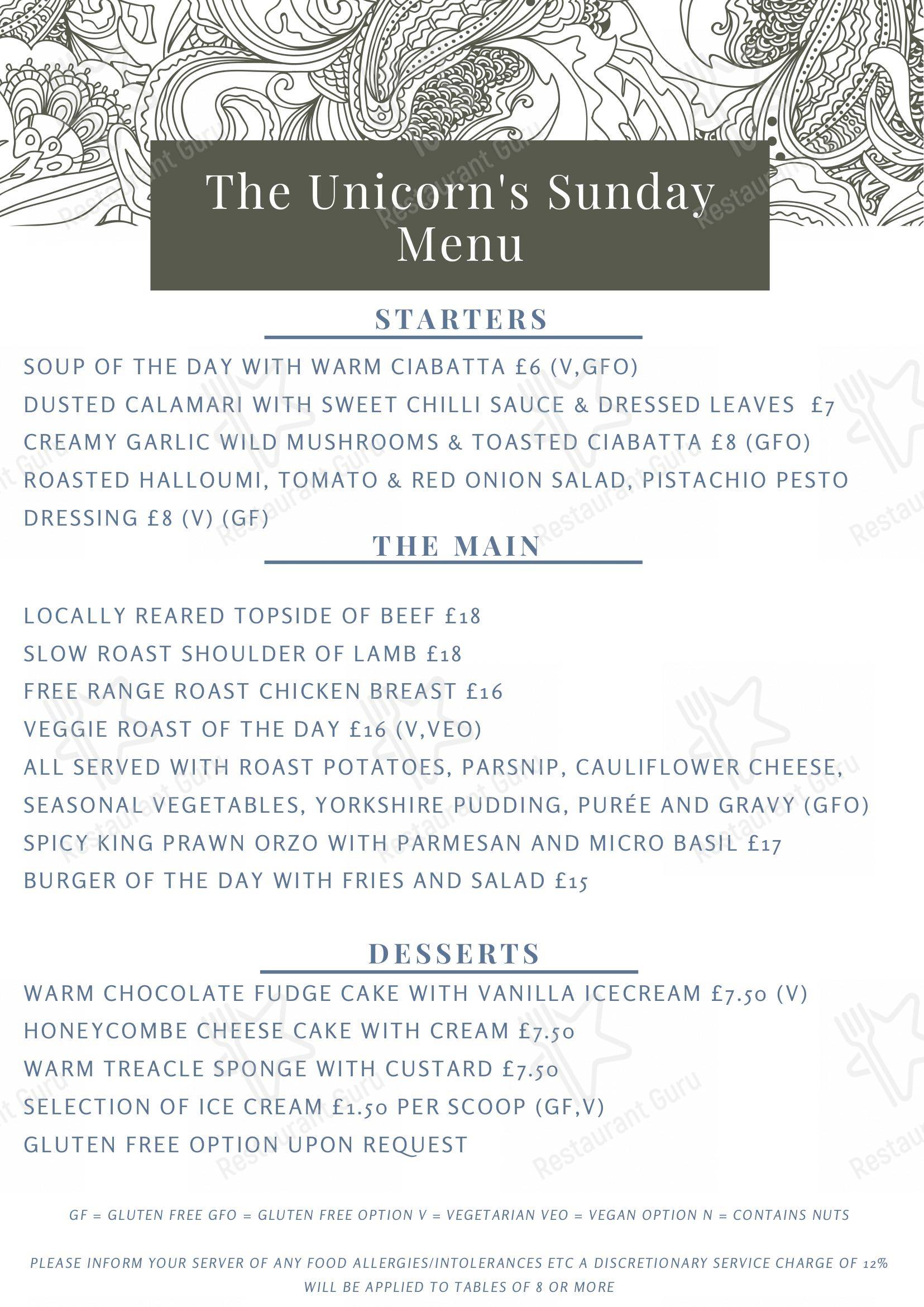 Menu at The Unicorn pub & bar, Stewkley, High St