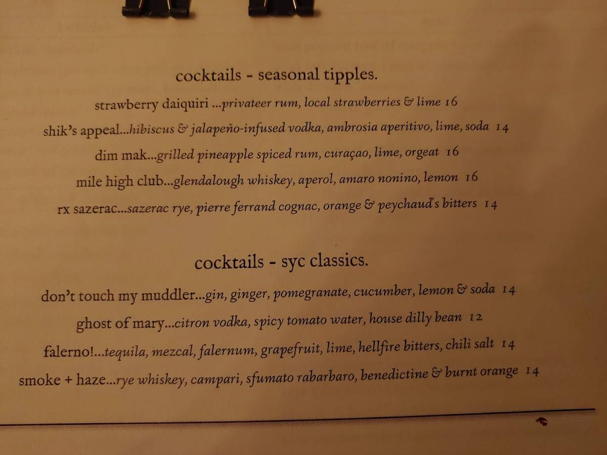 Menu at sycamore. pub & bar, Newton