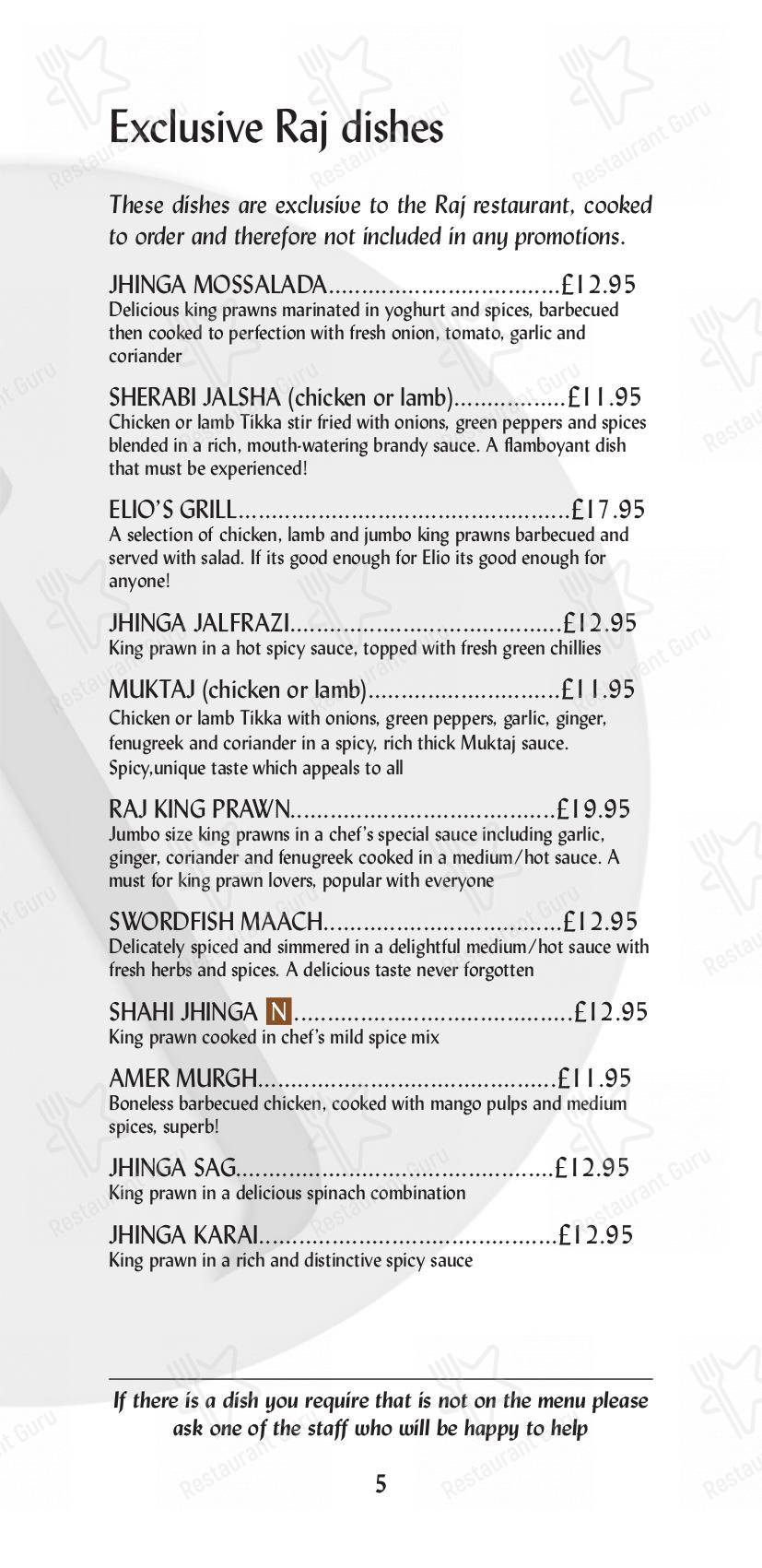 Menu at The Raj Restaurant, Kettering