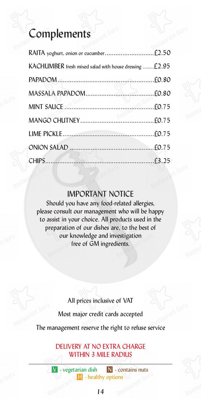 Menu at The Raj Restaurant, Kettering