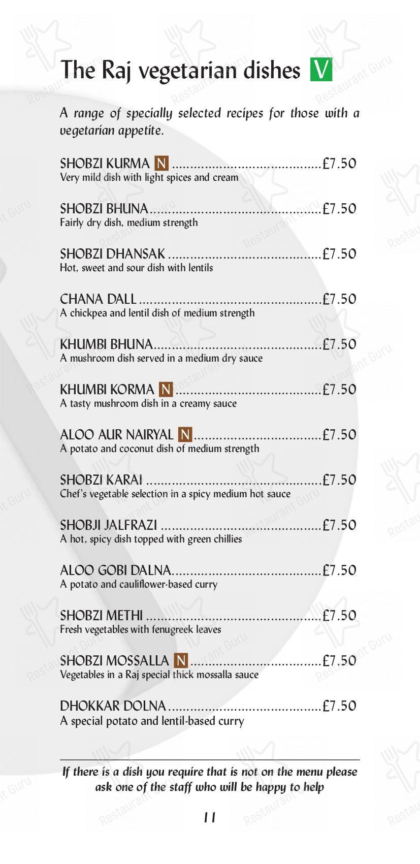 Menu at The Raj Restaurant, Kettering