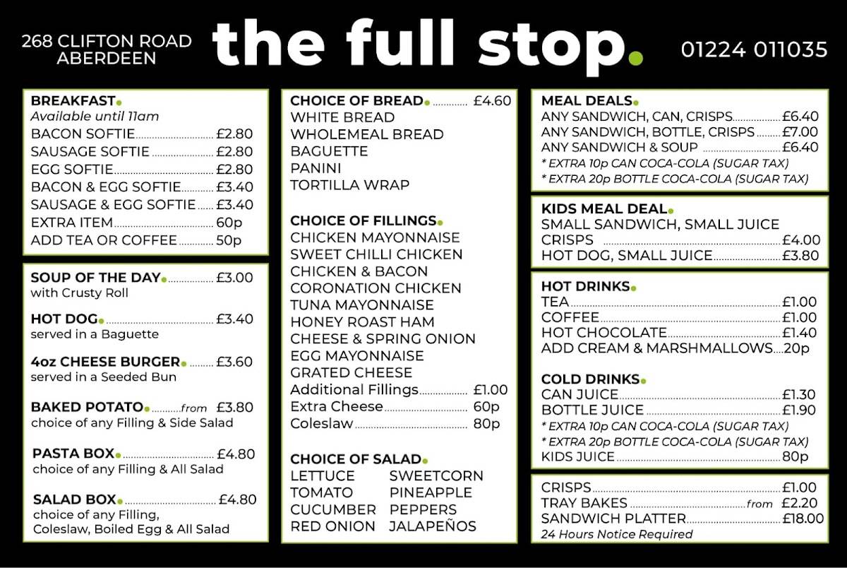 Menu at the full stop., Aberdeen