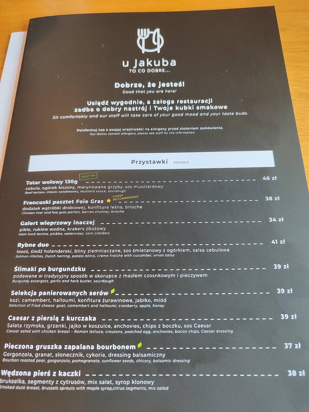 Menu at u Jakuba restaurant, Bielsko-Biala