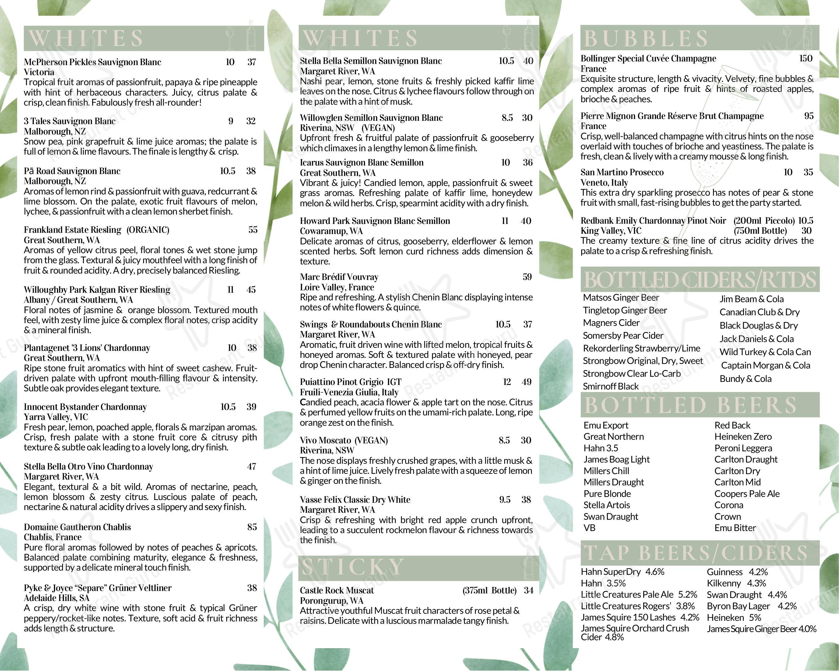 Menu at The Mundaring Hotel pub & bar, Mundaring, Jacoby St