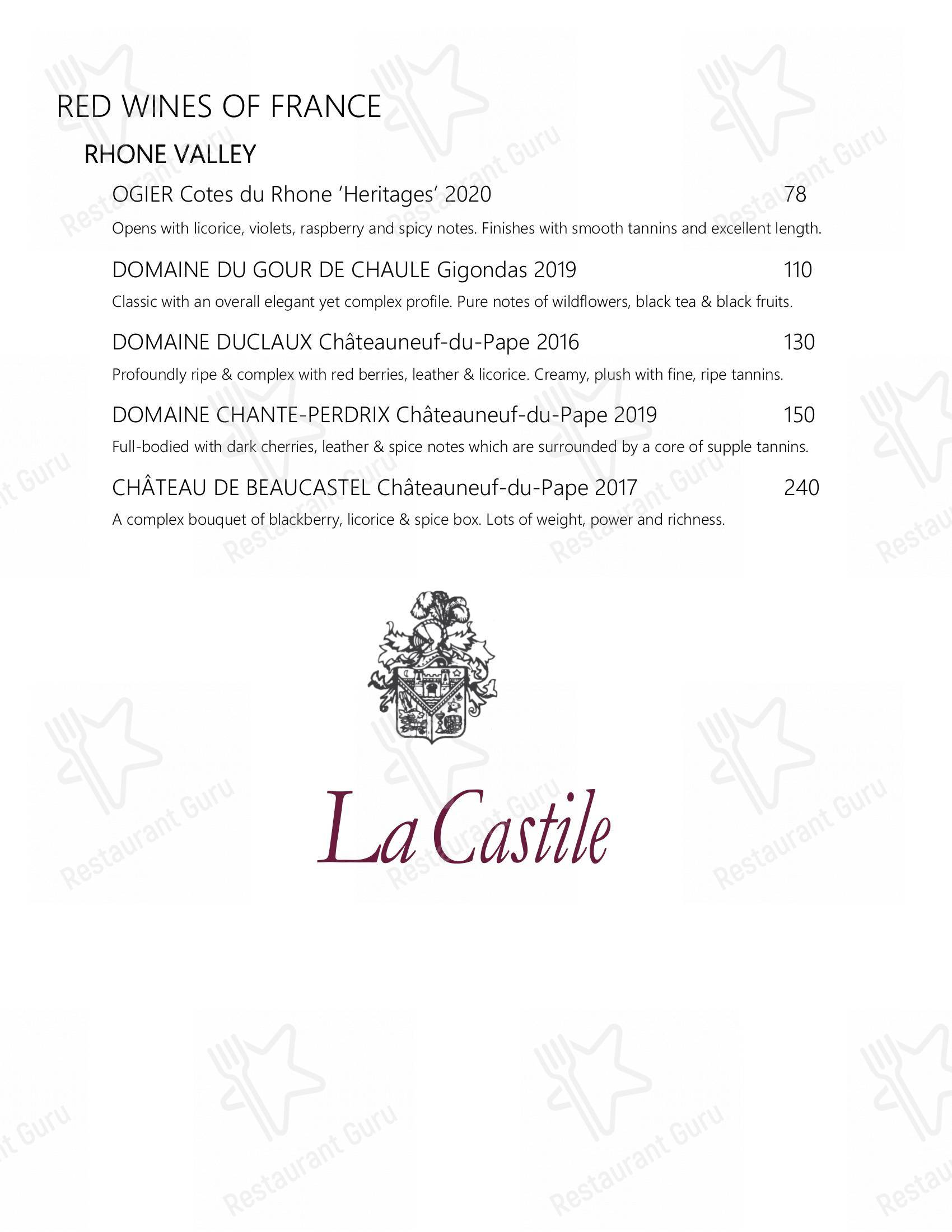 Menu at La Castile steakhouse, Mississauga