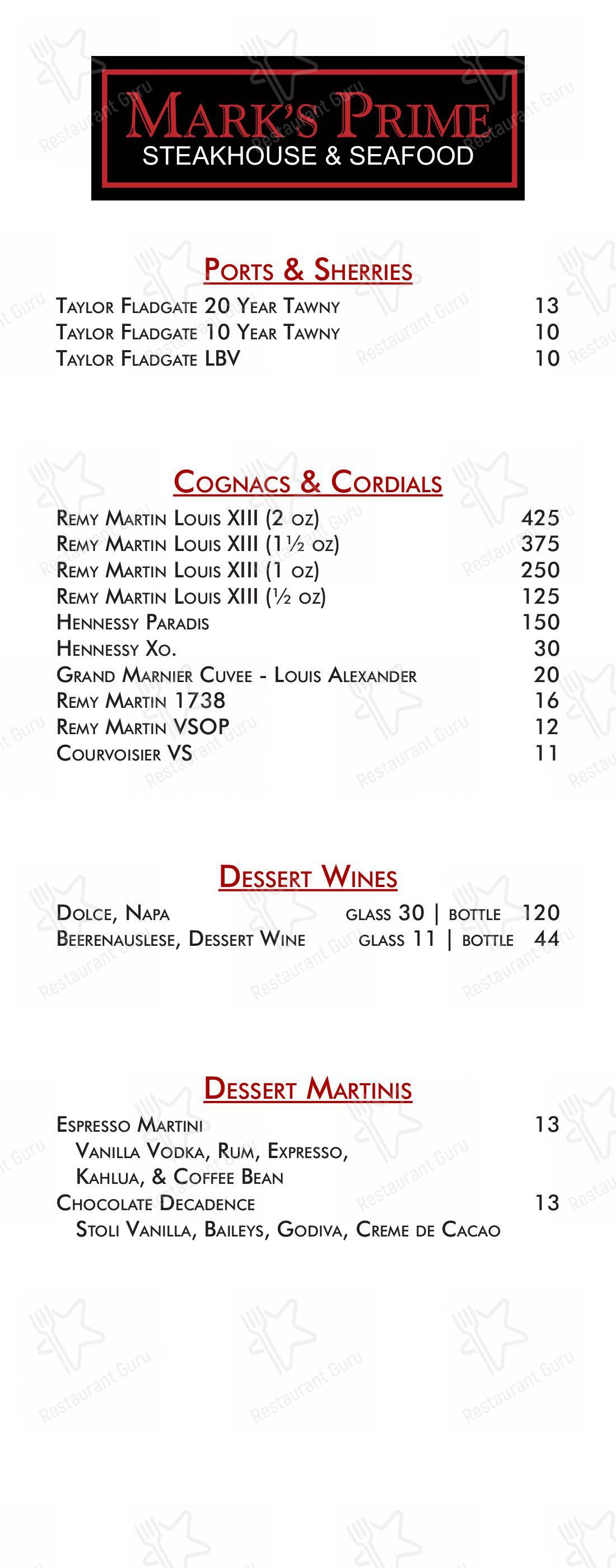 Menu at Mark's Prime Steakhouse, Ocala