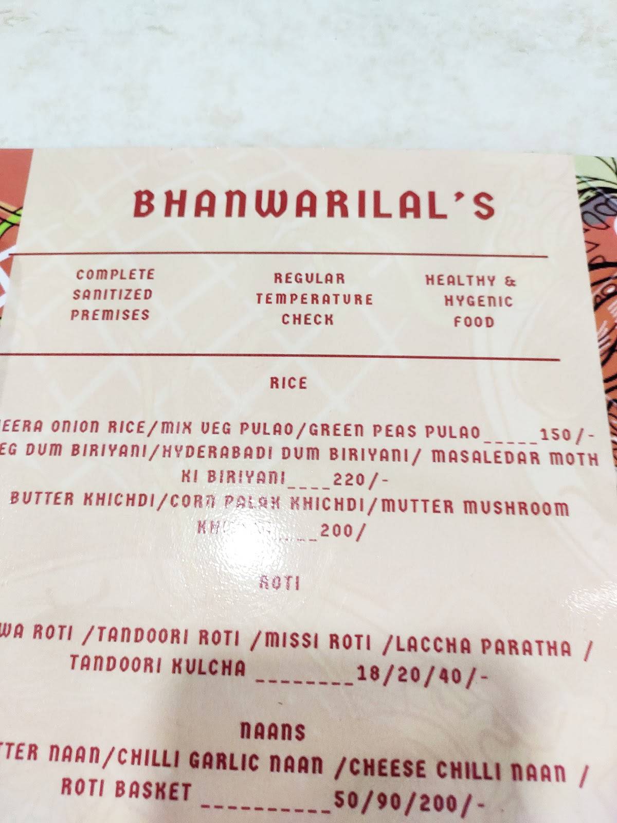 Menu at Bhanwarilal Mithaiwala, India, 59