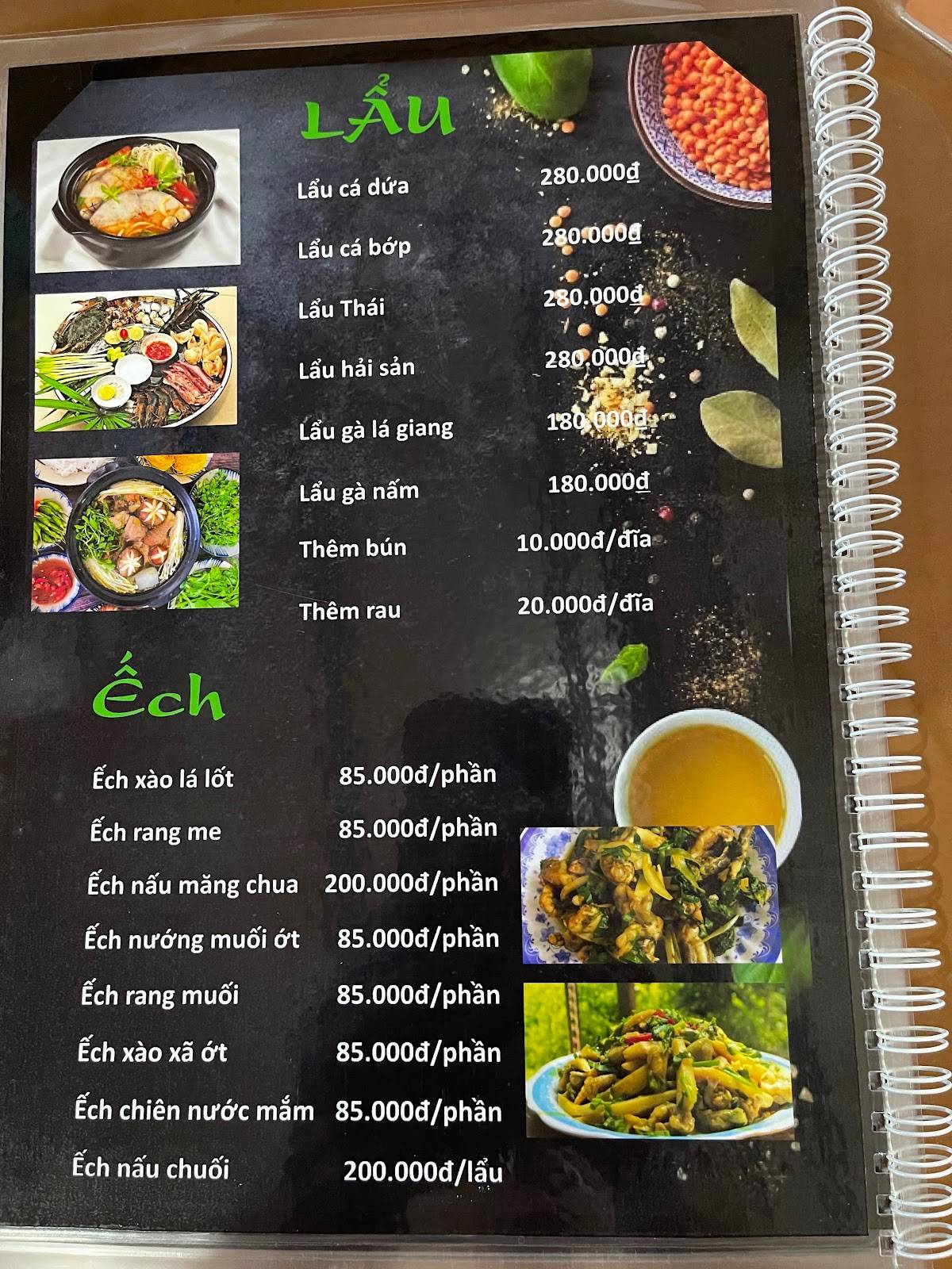 Menu at Châu Pha Quán - Quán nhậu sinh thái restaurant, Vietnam