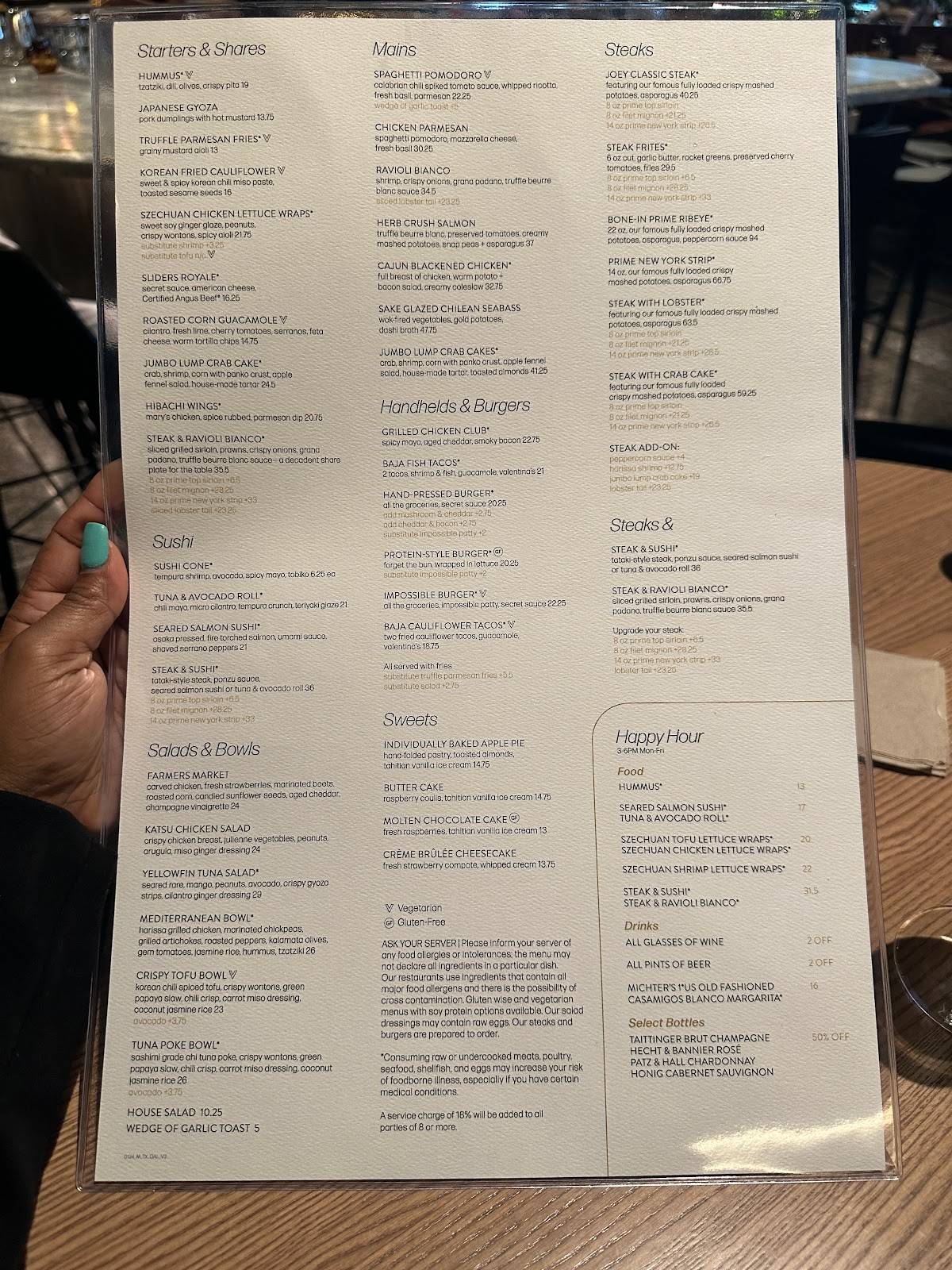 Menu at , Dallas