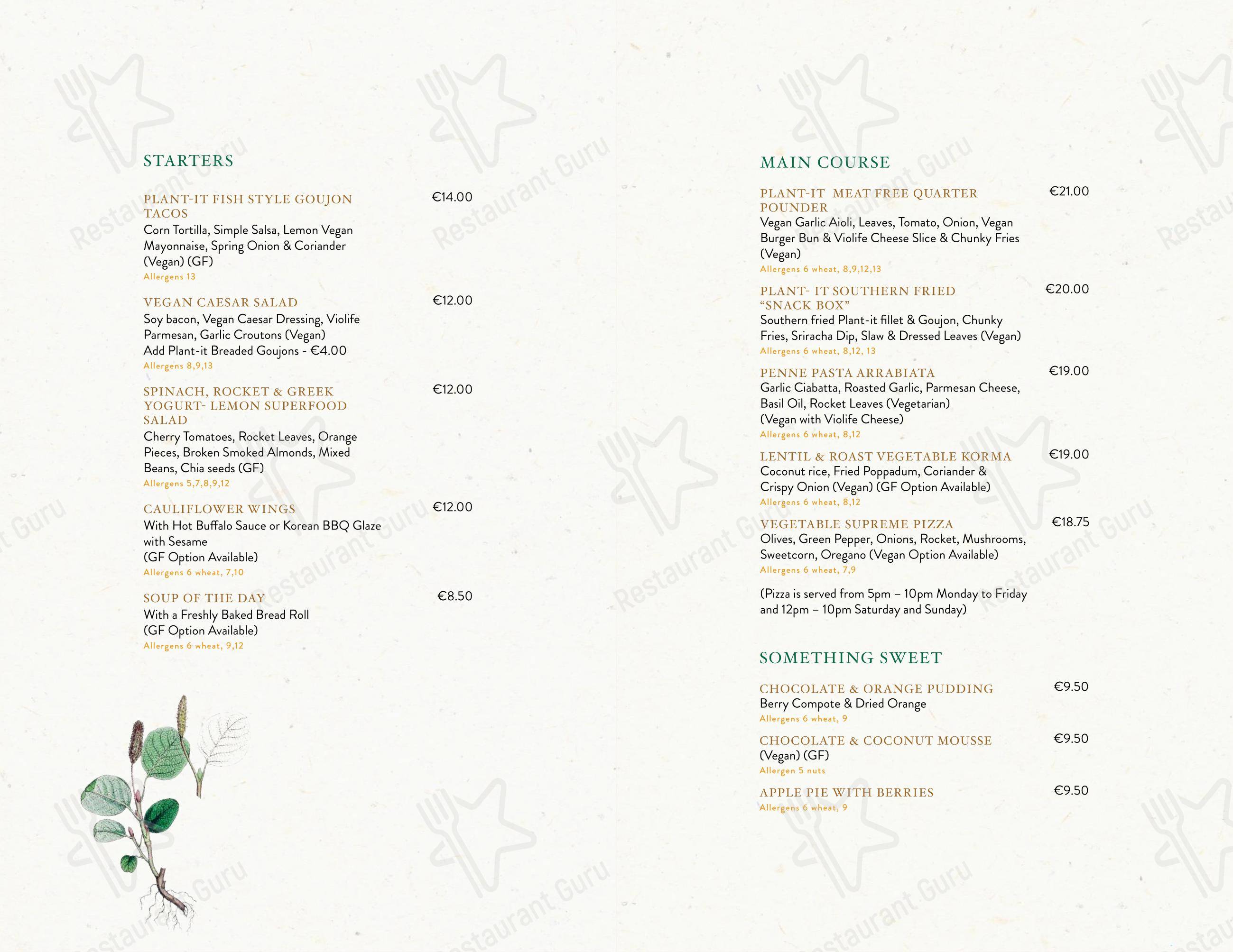 Menu at Earth & Vine Restaurant, Dublin