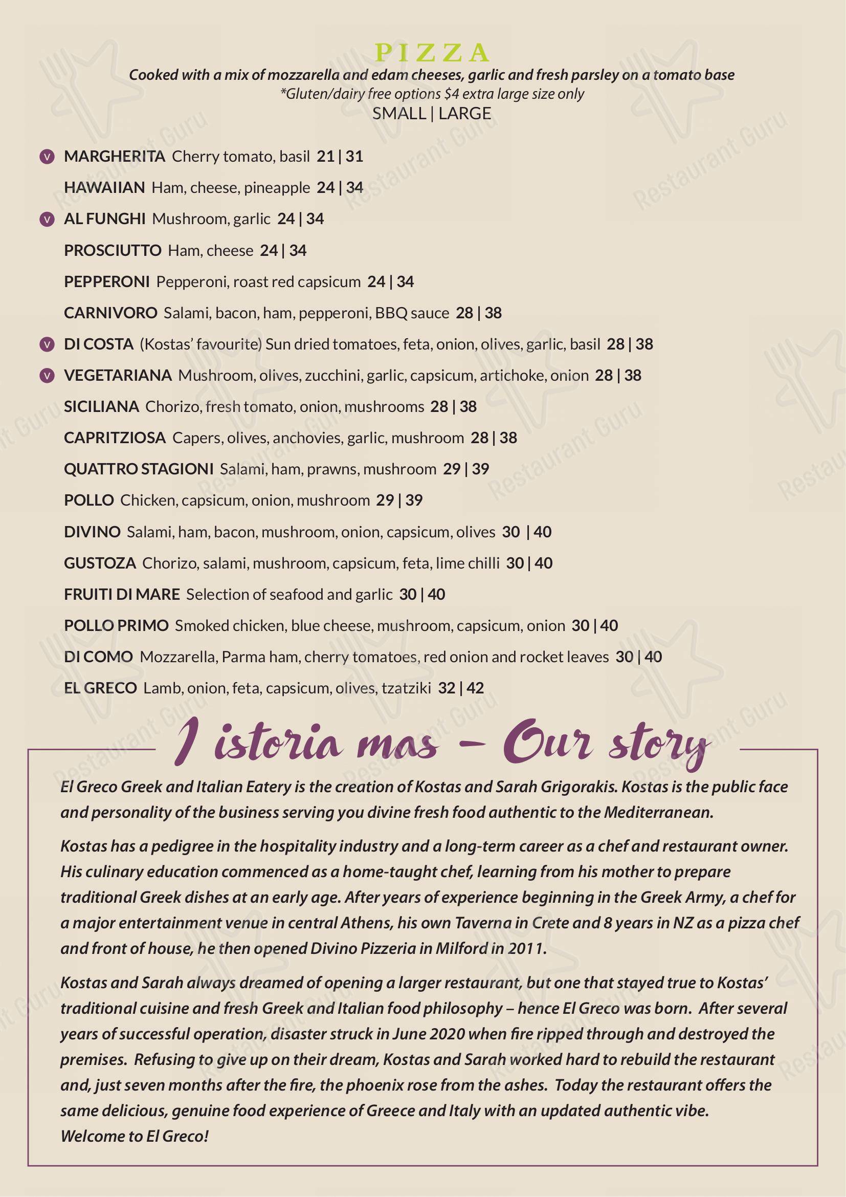 Menu at El Greco - Greek Italian Eatery restaurant, Auckland
