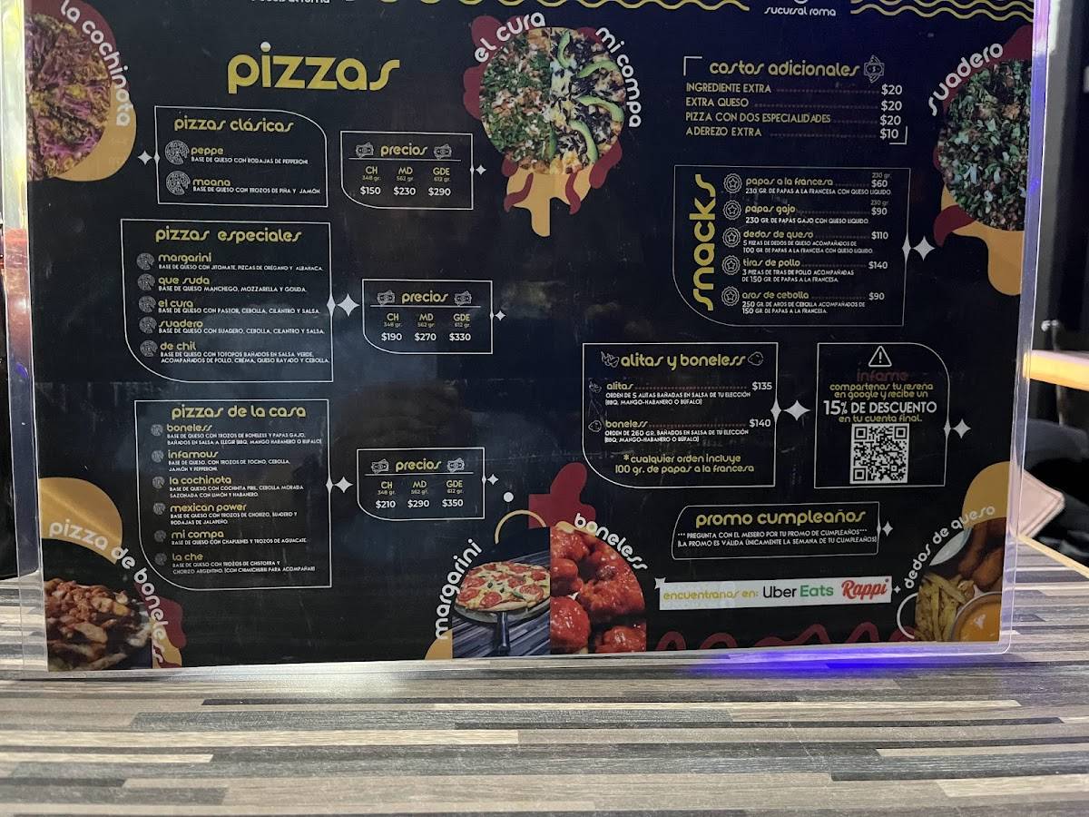 Carta del restaurante Infamous Pizza, Mexico