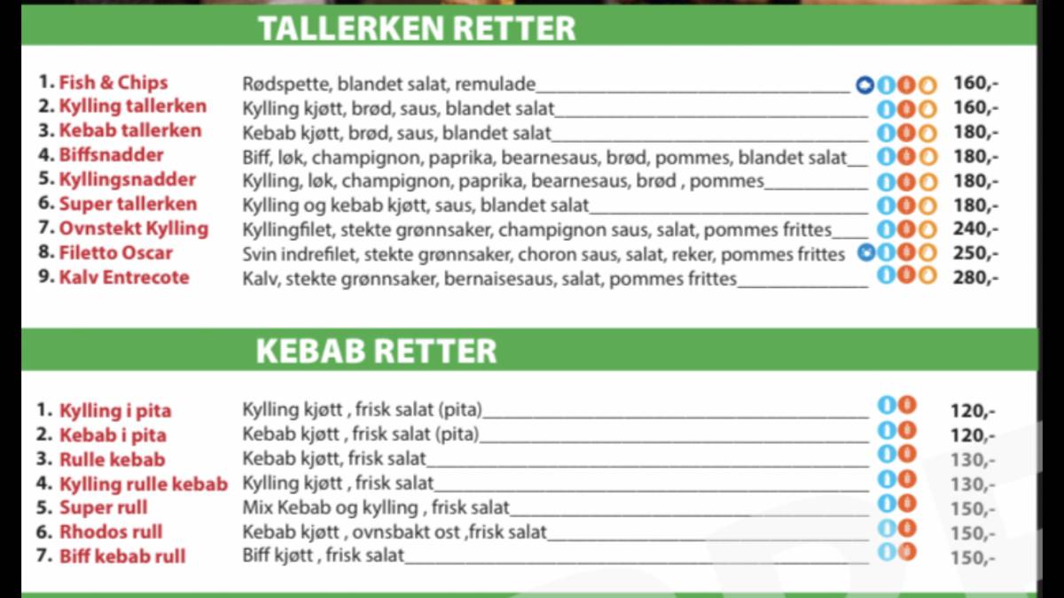 Menu at La Porta restaurant, Norway