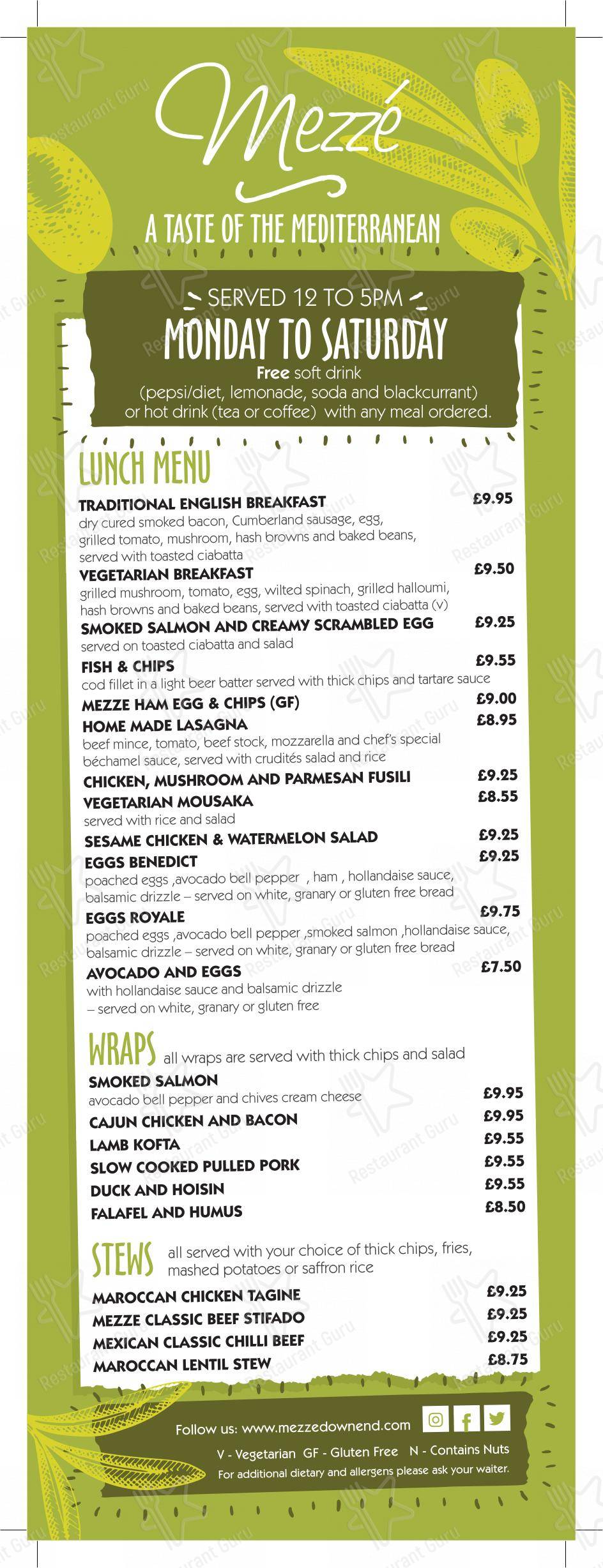 Menu at Mezze Downend restaurant, Bristol