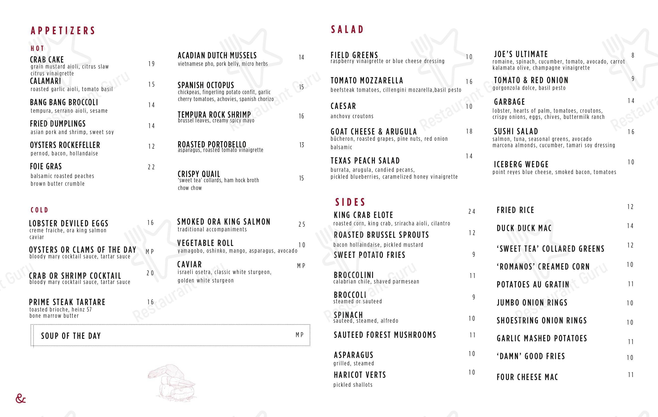 Menu at Nick & Sam's steakhouse, Dallas, Maple Ave
