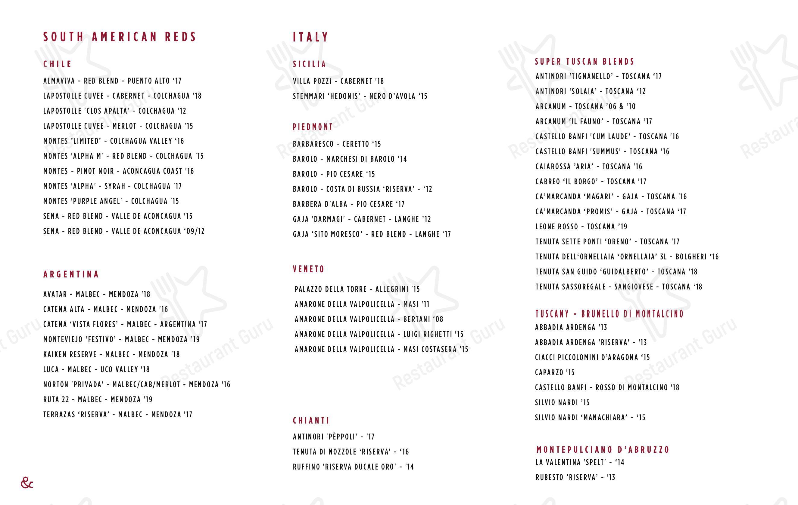 Menu at Nick & Sam's steakhouse, Dallas, Maple Ave