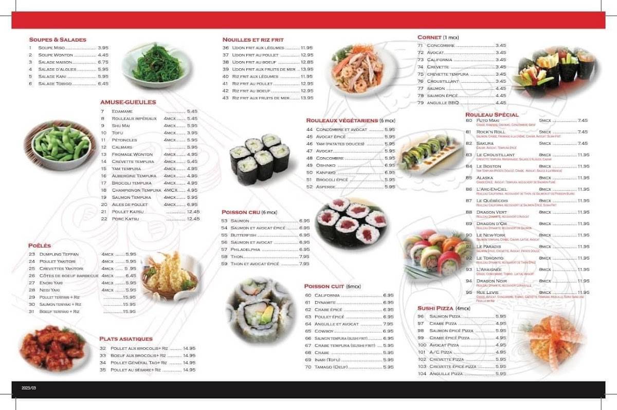 Menu at Shogun Sushi restaurant, Québec City
