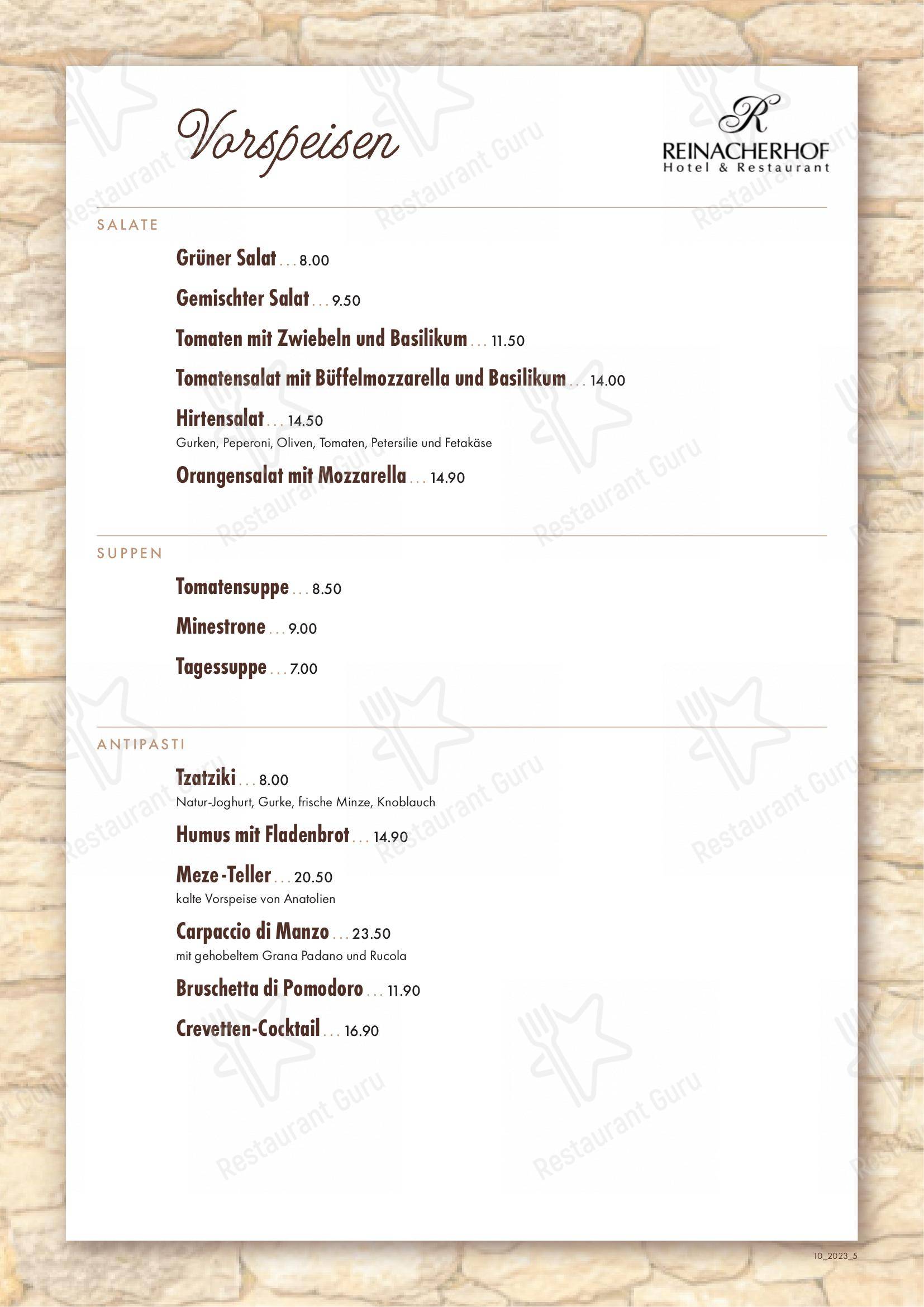 Speisekarte von Restaurant Reinacherhof, Reinach