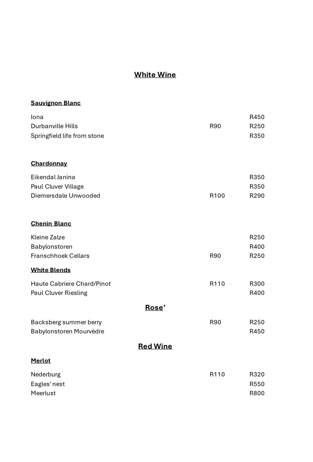 Menu at LUMO lounge&living RUIMSIG, Roodepoort