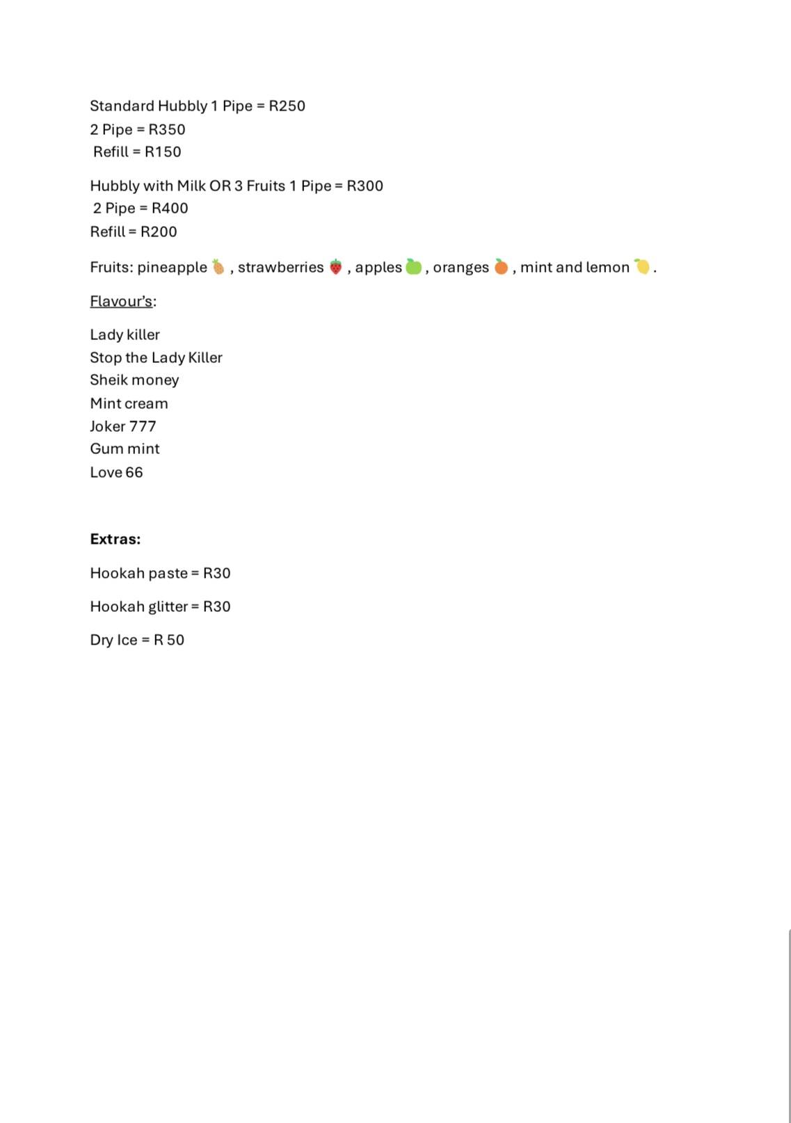 Menu at LUMO lounge&living RUIMSIG, Roodepoort