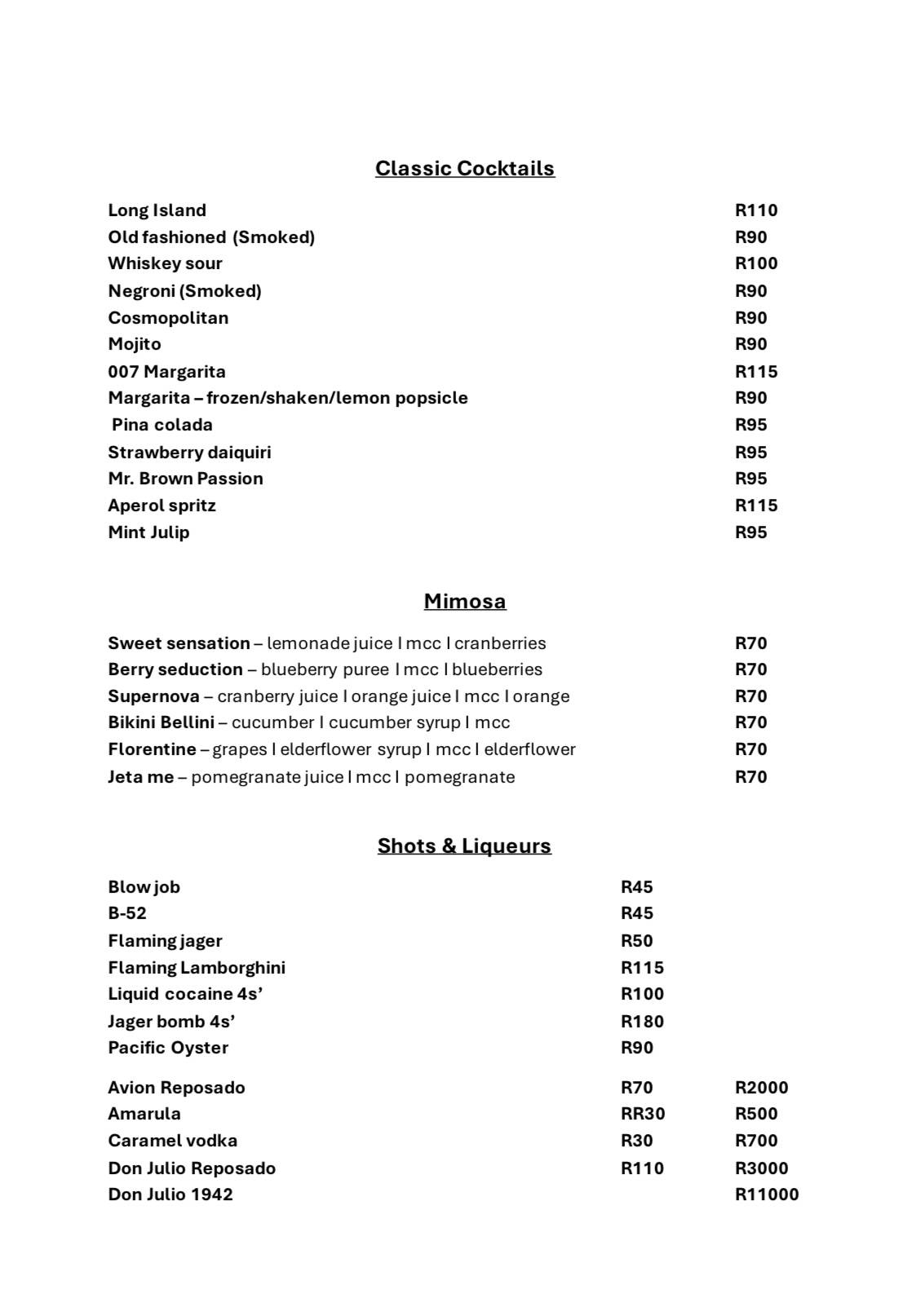 Menu at LUMO lounge&living RUIMSIG, Roodepoort