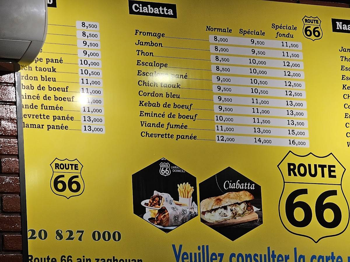 Speisekarte von Route 66 restaurant, Tunesien