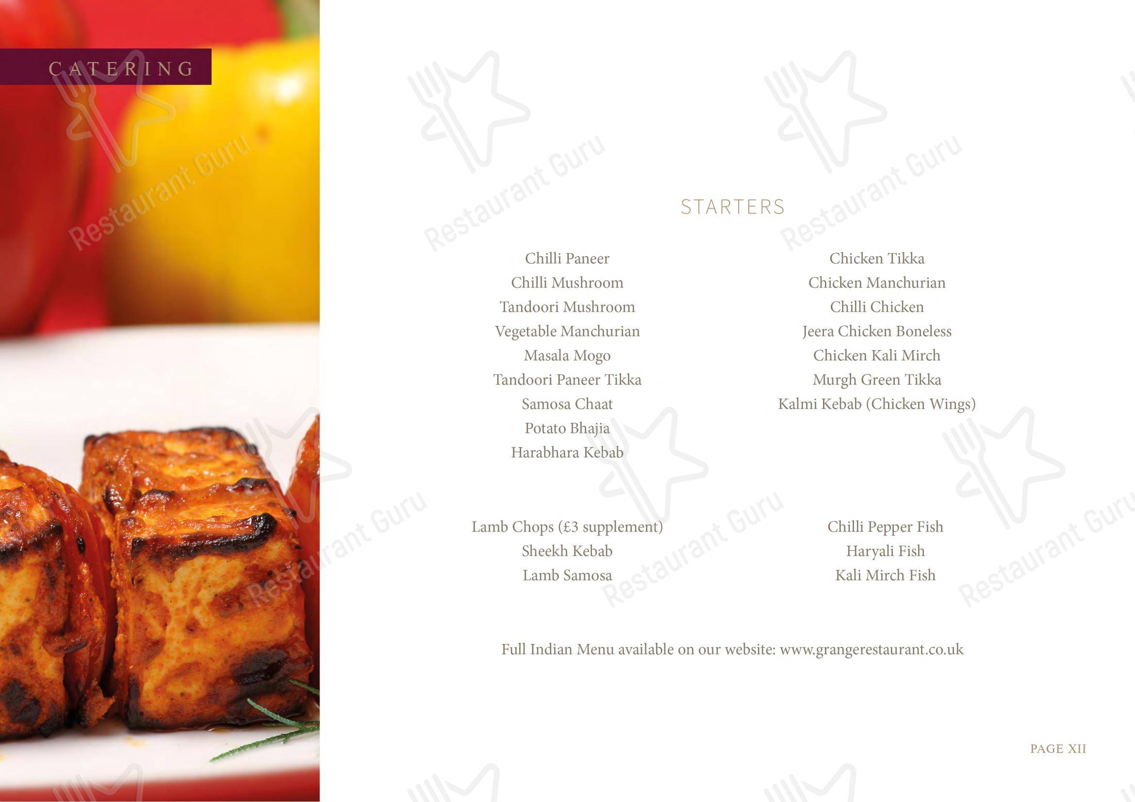 Menu at The Grange Restaurant, Wallington, Beddington Park
