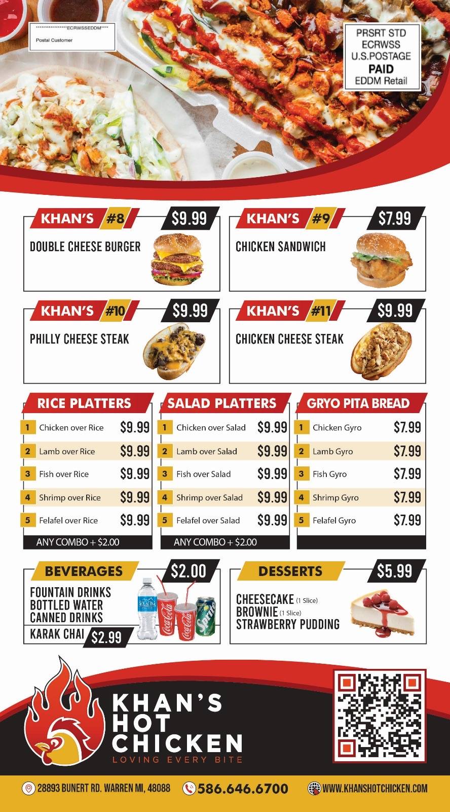 Menu at Khan’s Hot Chicken fast food, Warren