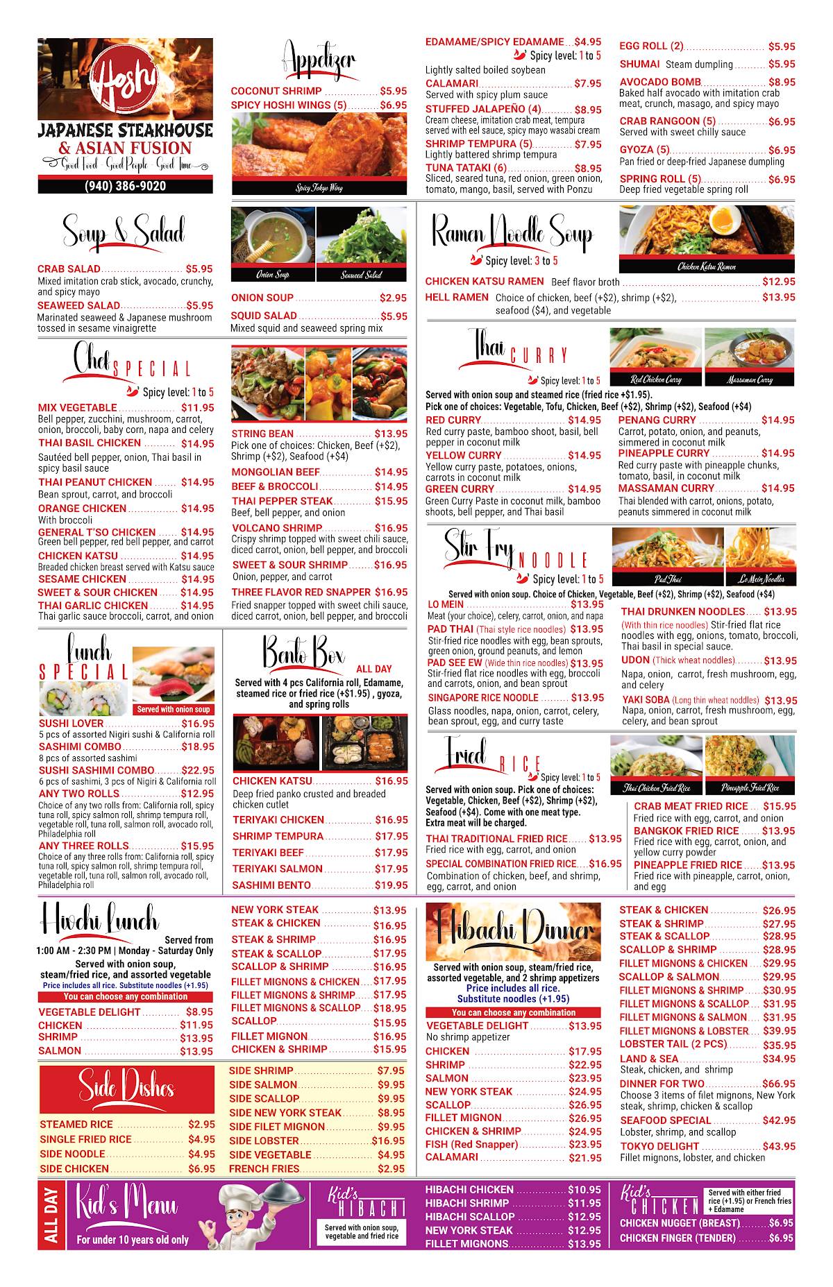 Menu at Hoshi Japanese Steakhouse & Asian Fusion, Wichita Falls